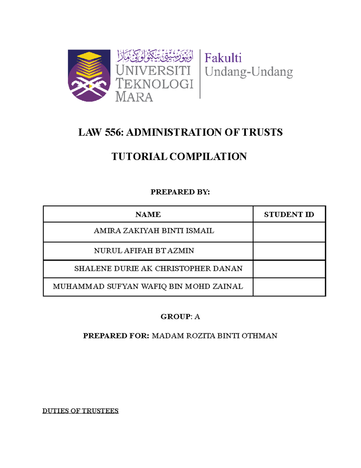 AOT Tutorial Compilations - LAW 556: ADMINISTRATION OF TRUSTS TUTORIAL ...
