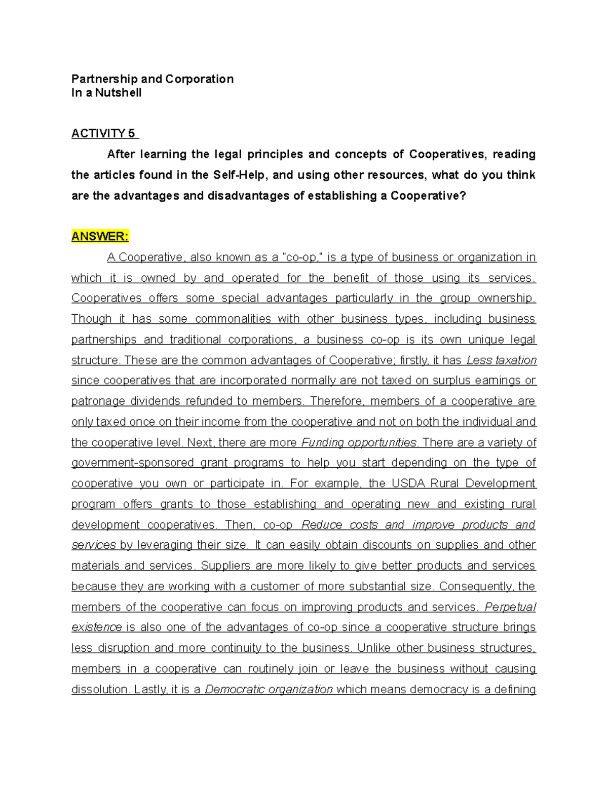 Partnership CO In A Nutshell Activity 5 Partnership And Corporation partnership-co-in-a-nutshell-activity-5-partnership-and-corporation