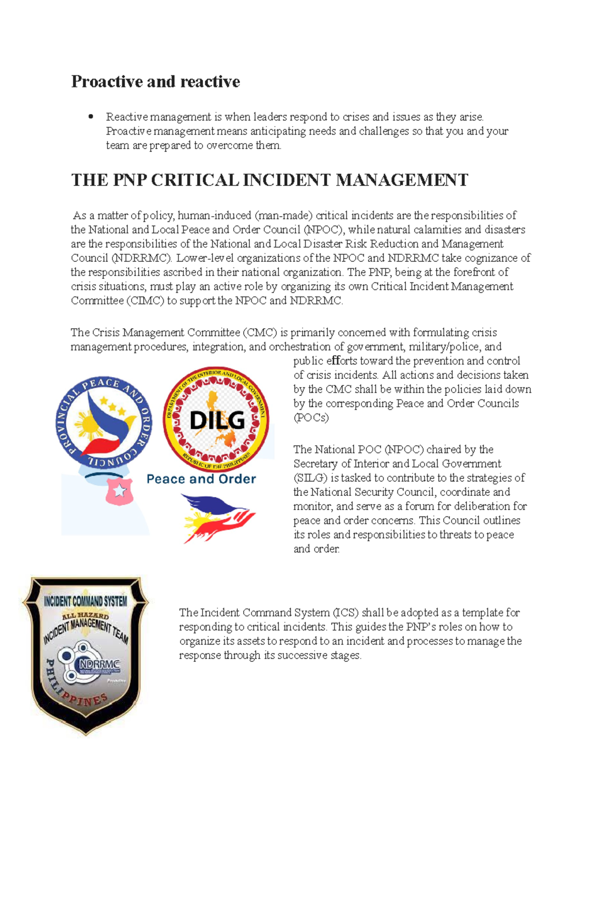 Critical Incident Management - Proactive and reactive Reactive ...