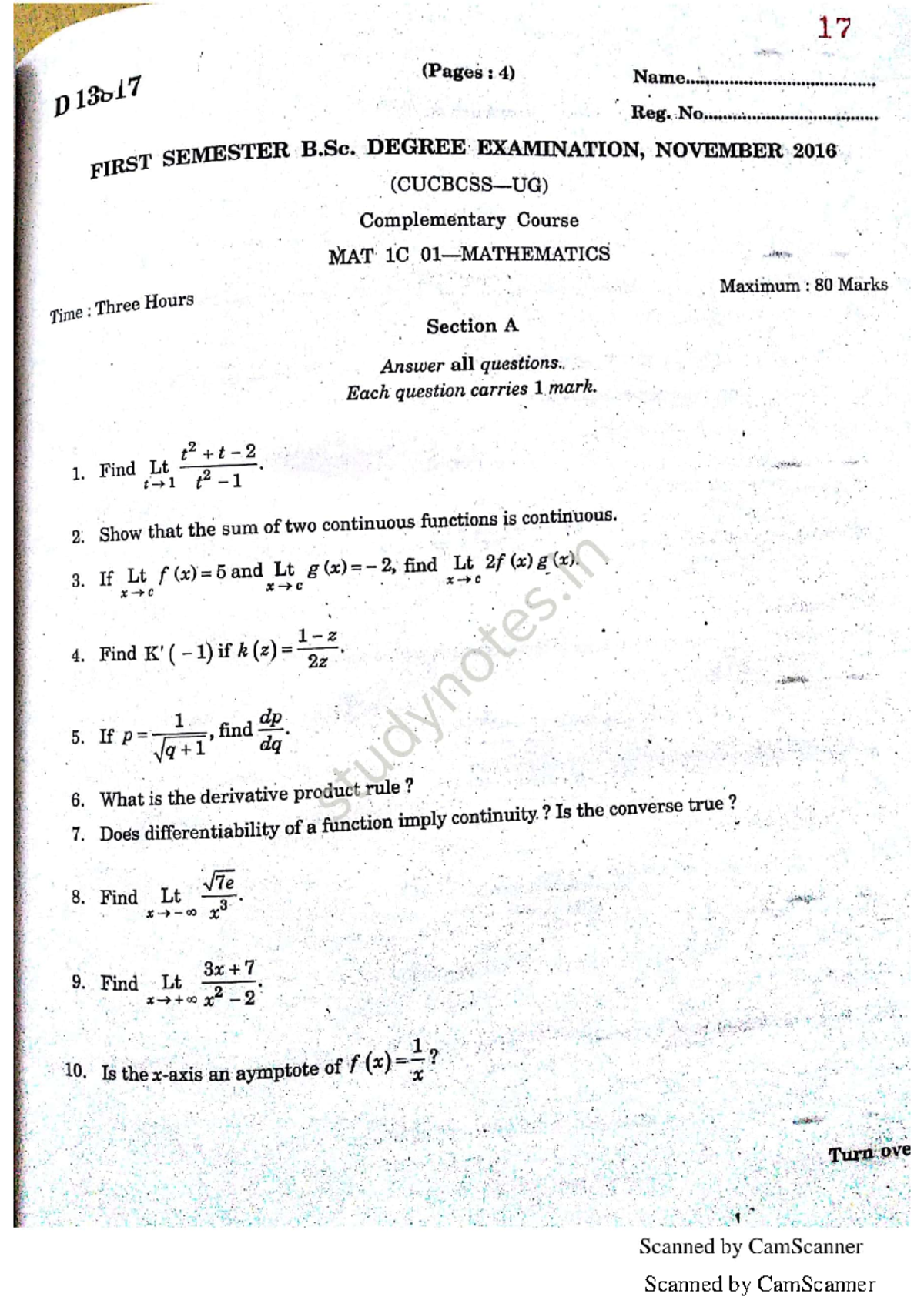 CS SEM 1 Mathematics NOV 2016 - Bsc. Computer science - Scanned by CamScanner Scanned by ...