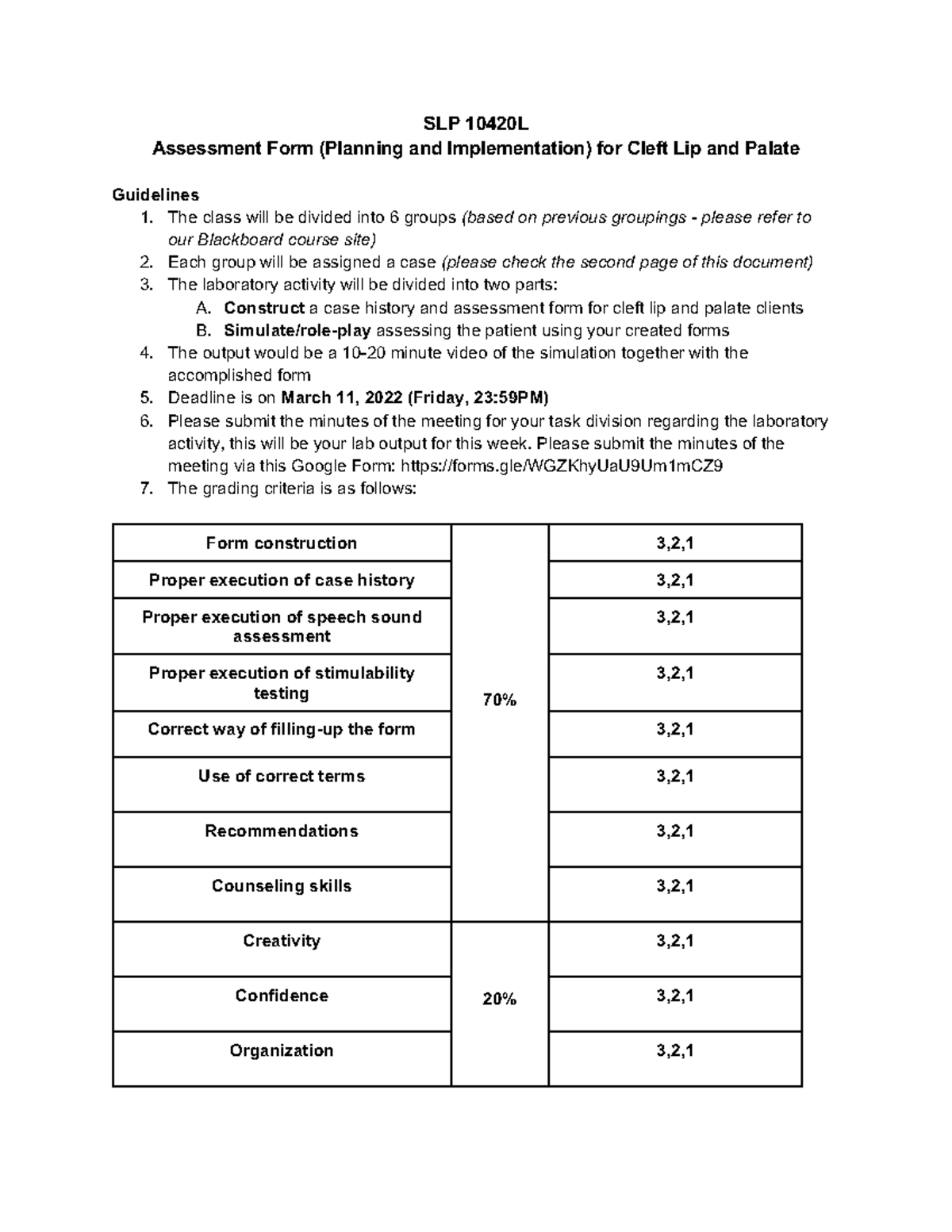 SLP 10420 L-Laboratory-Activity - Assessment Form (Planning and ...