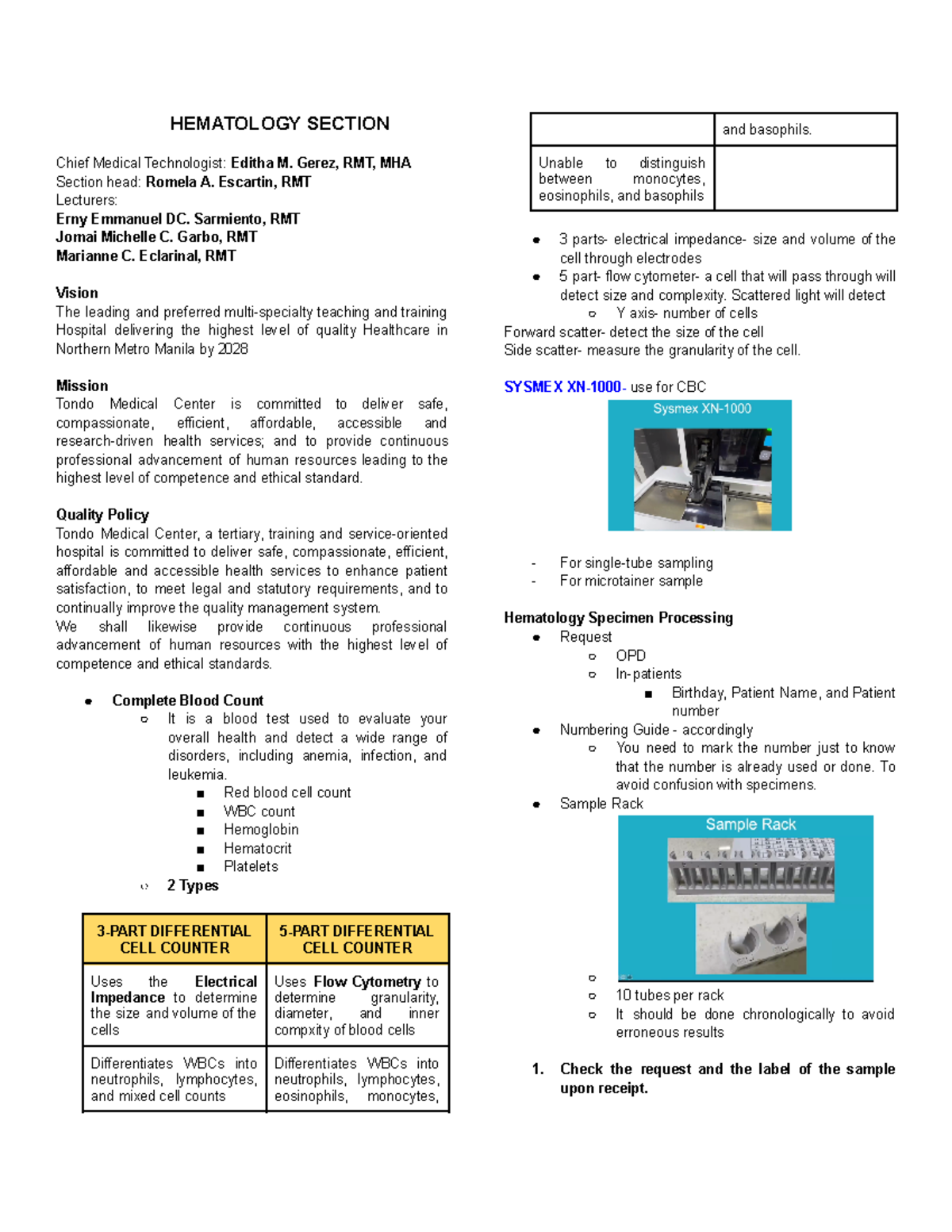 Hematology- Section - N/A - HEMATOLOGY SECTION Chief Medical ...