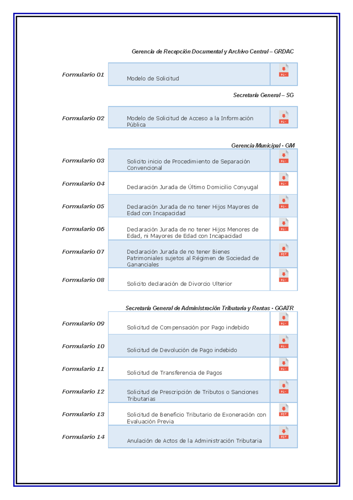 Formatos Tupa - tupa - Gerencia de Recepción Documental y Archivo Central – GRDAC Formulario 01 ...