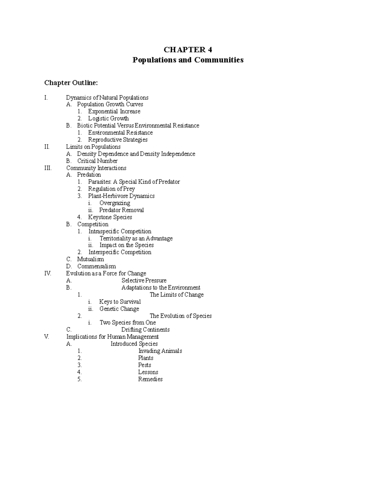 Chapter 4 - Lecture notes 4 - CHAPTER 4 Populations and Communities ...