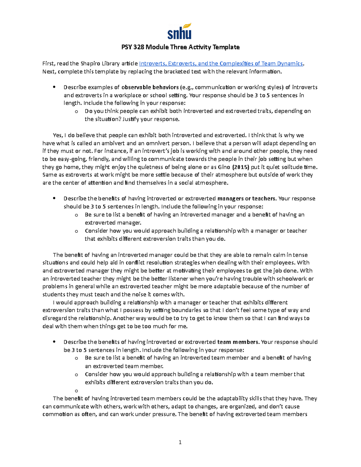 PSY 328 Mod 3 Activity - PSY 328 Module Three Activity Template First ...
