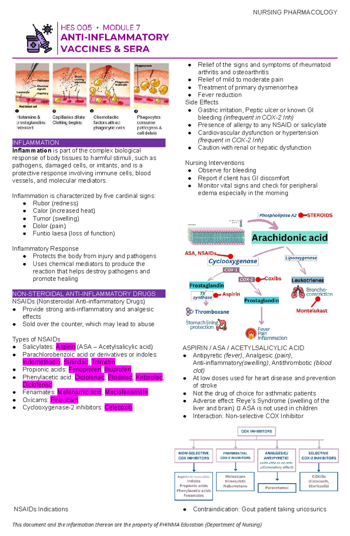 Module 7 - Hahahhshs - NURSING PHARMACOLOGY INFLAMMATION Inflammation ...