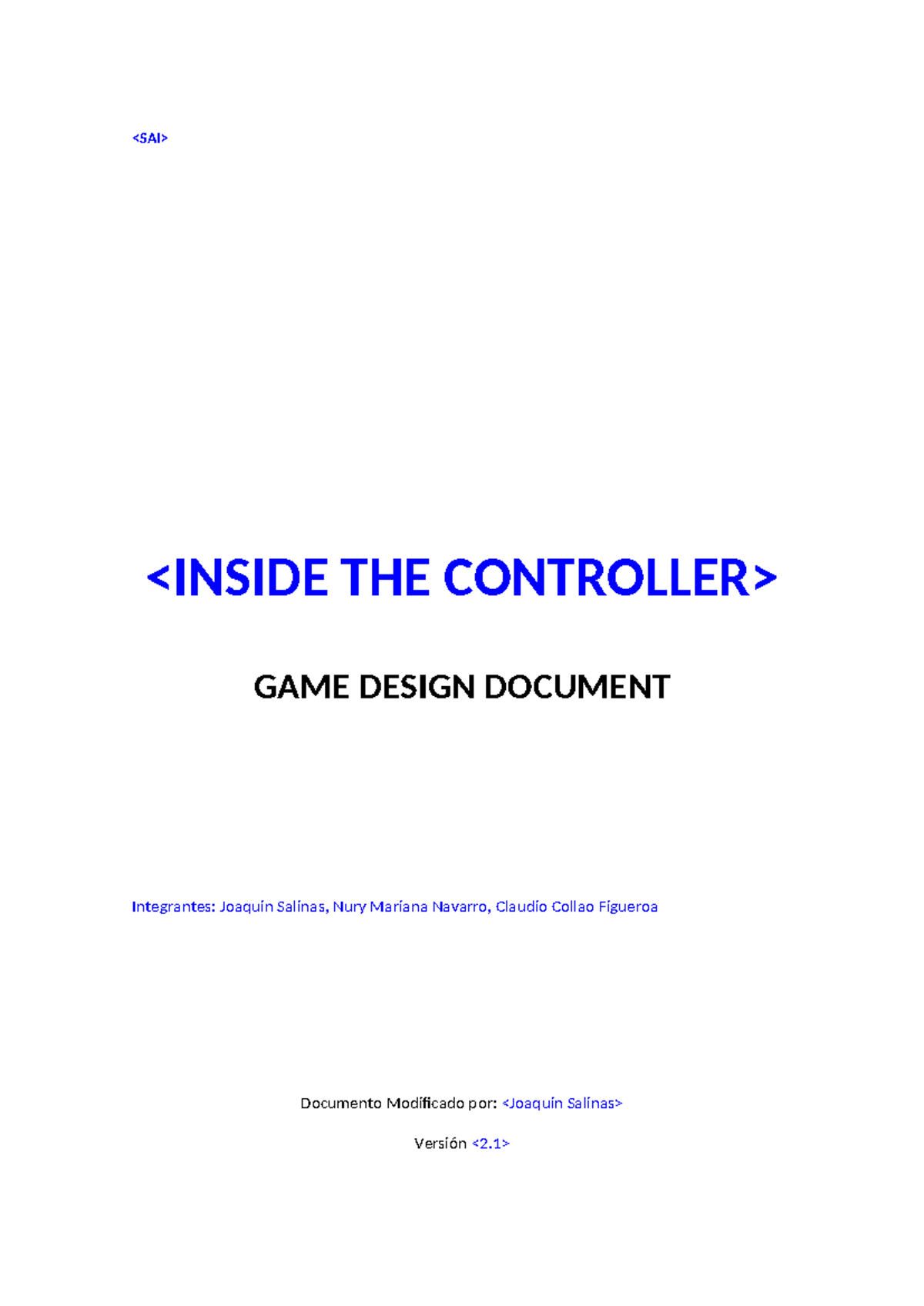 GDD de 1er ciclo - GAME DESIGN DOCUMENT Integrantes: - Studocu