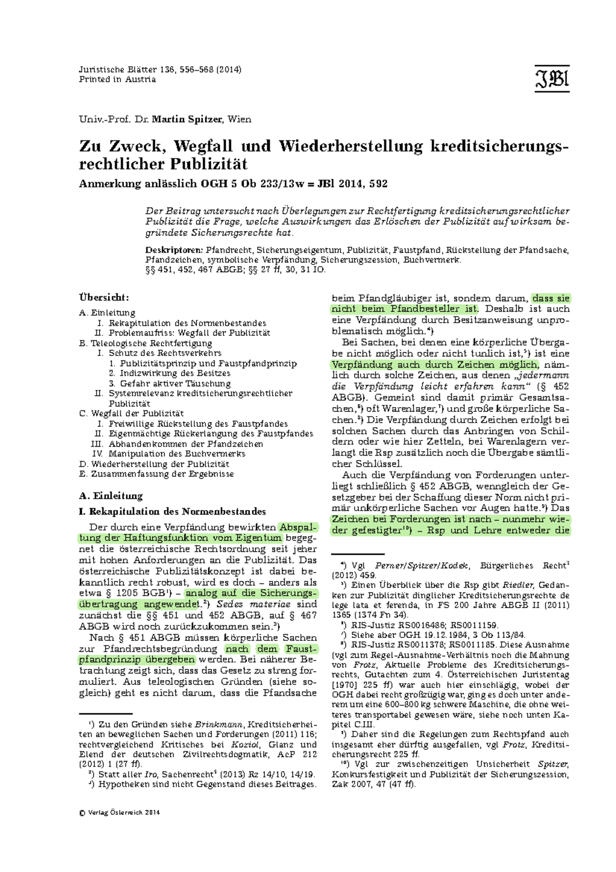 Spitzer jbl 2014 556 - Zusatzliteratur - Univ.-Prof. Dr. Martin Spitzer ...