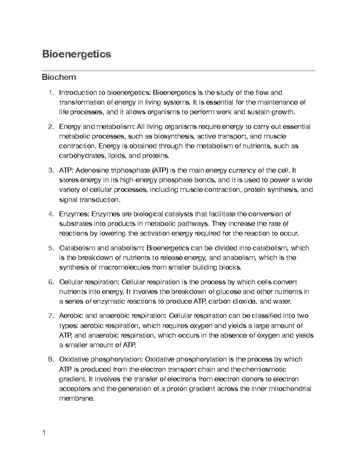 Bioenergetics Notes - Bioenergetics Biochem Introduction to ...
