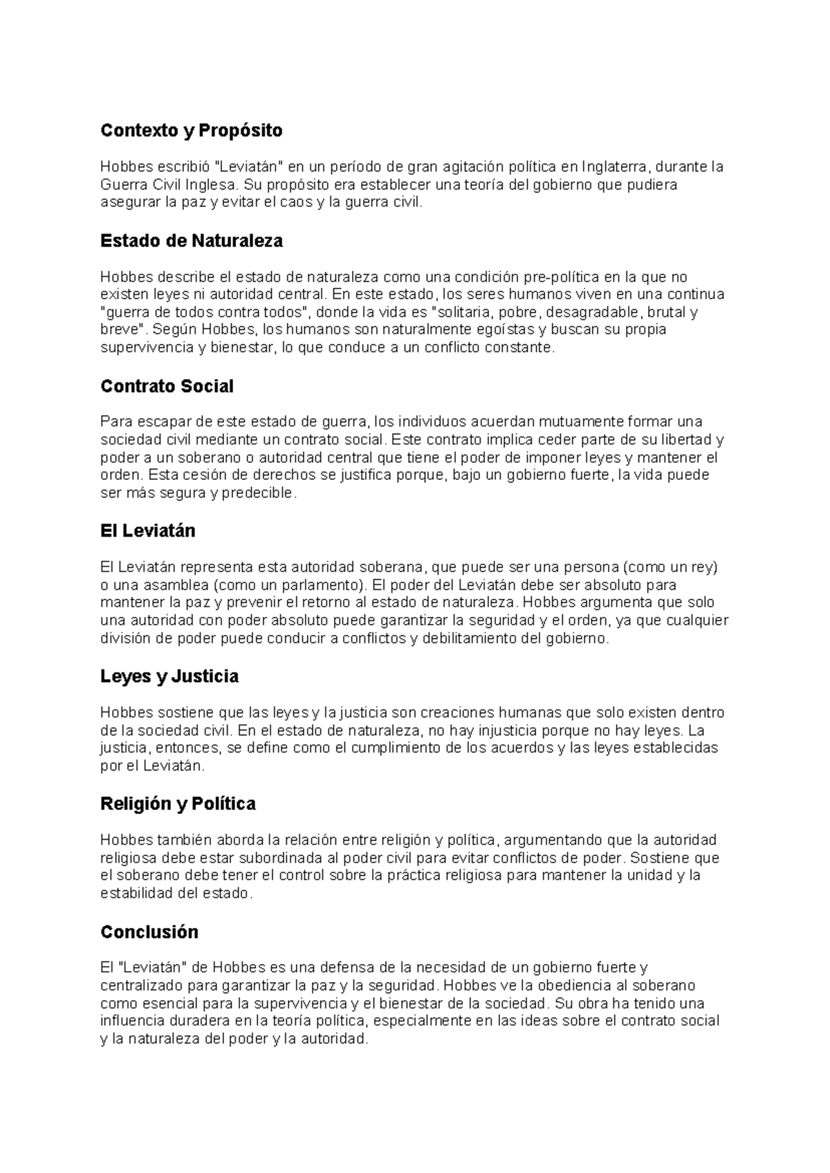 el leviatan hobbes - Contexto y Propósito Hobbes escribió "Leviatán" en ...