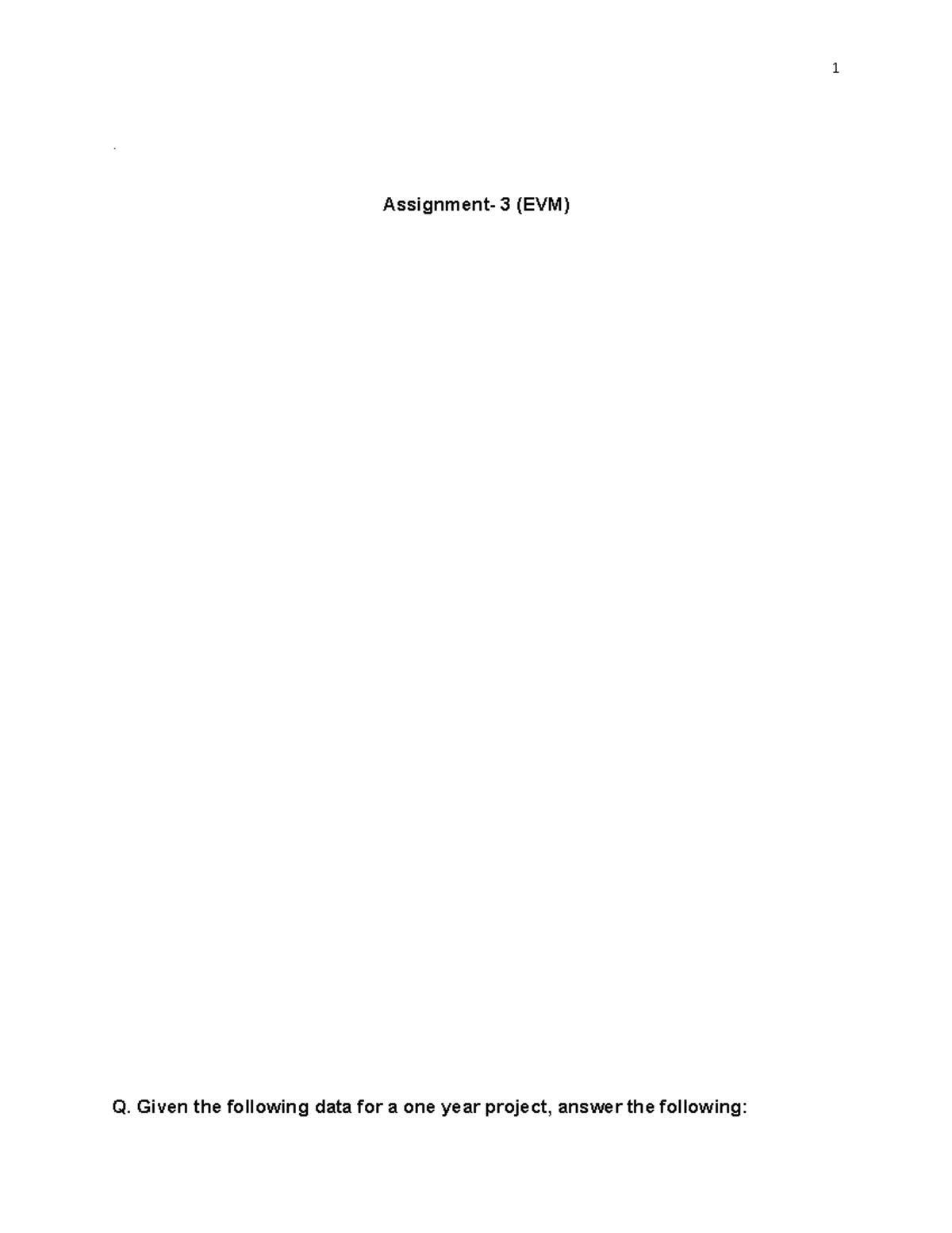 Evm Practical Ques Based On Evm Assignment 3 Evm Q Given The Following Data For A One