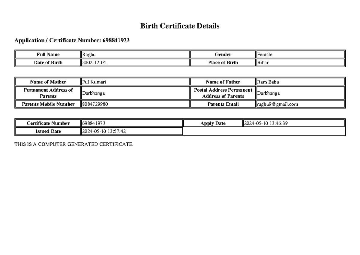 Birth-Certificate - Birth Certificate Details Application / Certificate ...