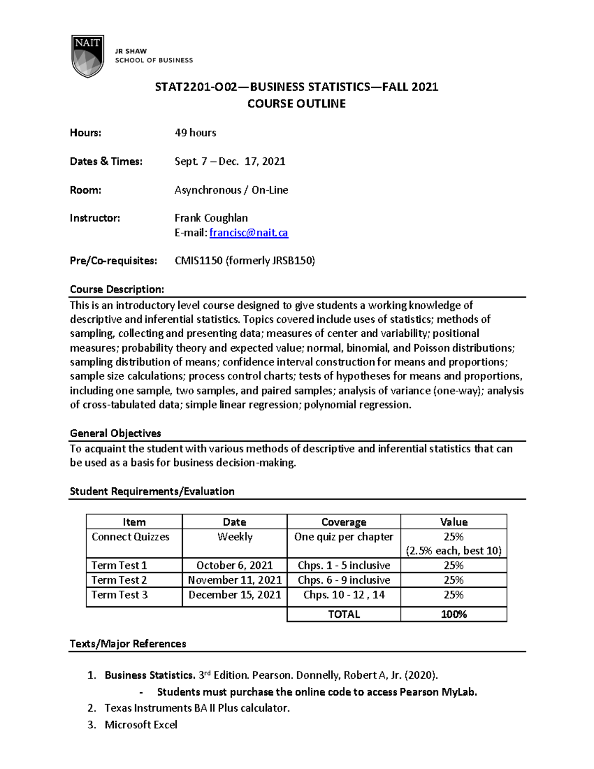 STATFormula Sheet for Statistic 2201 - STAT2 201 -O02—BUSINESS ...