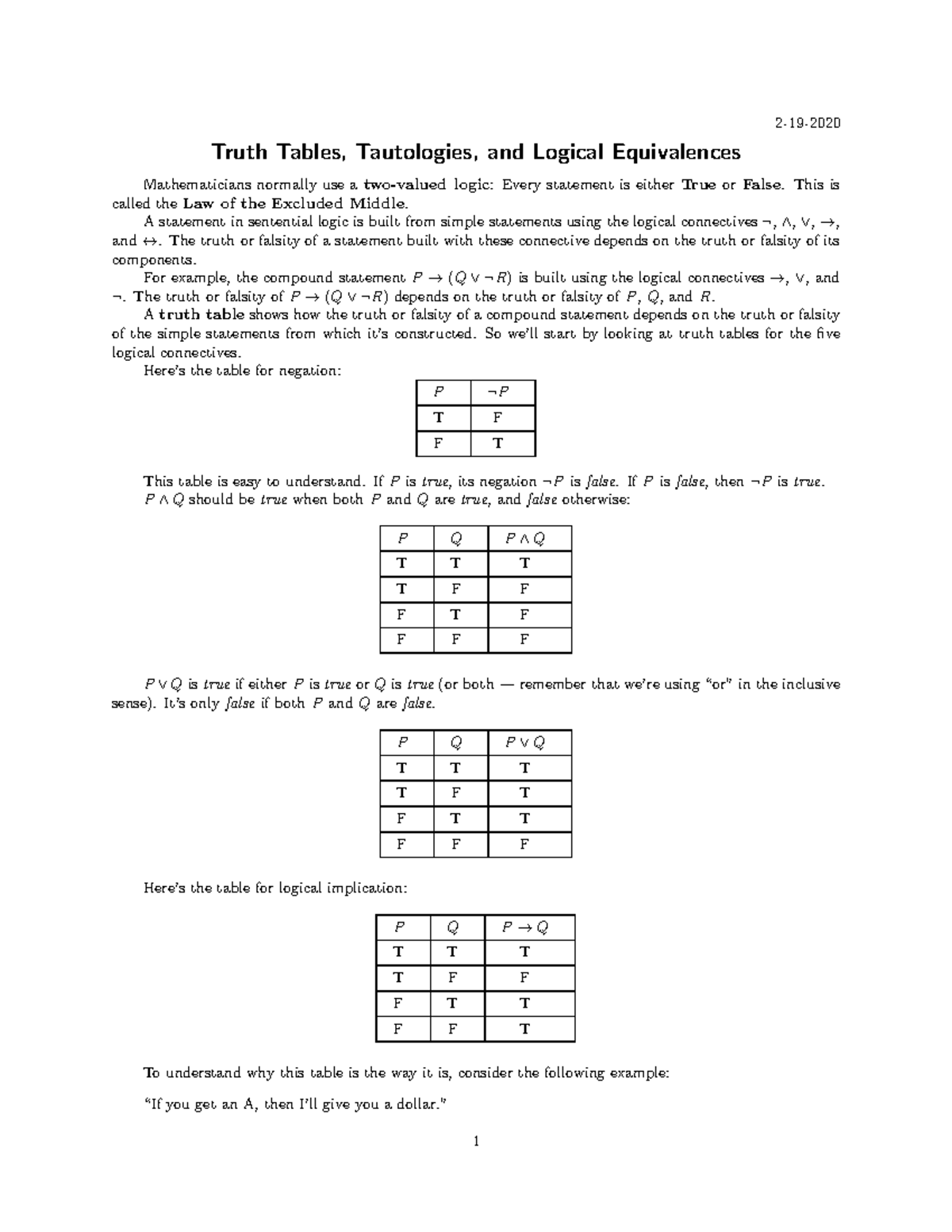 Truth Tables Tautologies And Logical Equivalences And Truth Table For