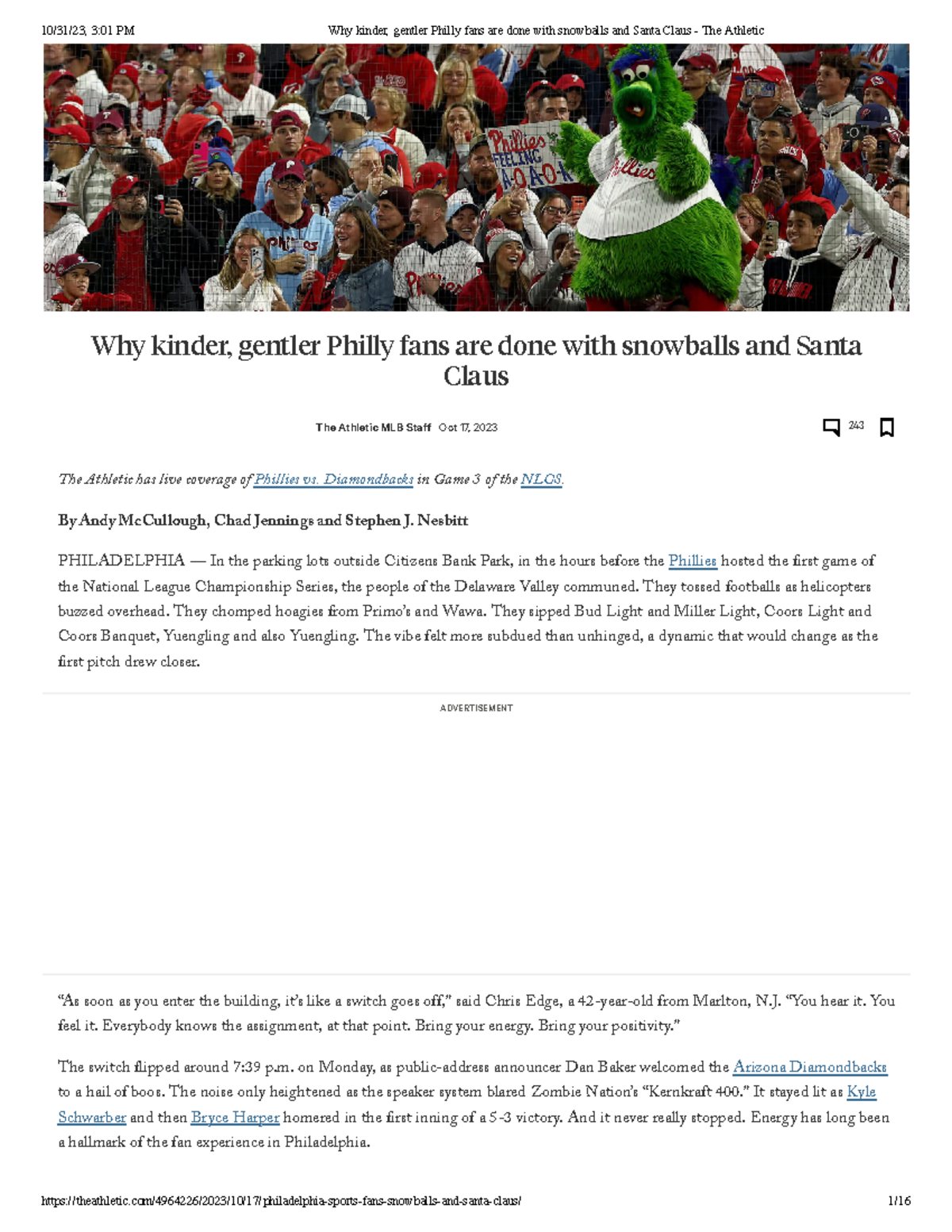 Why kinder, gentler Philly fans are done with snowballs and Santa Claus ...