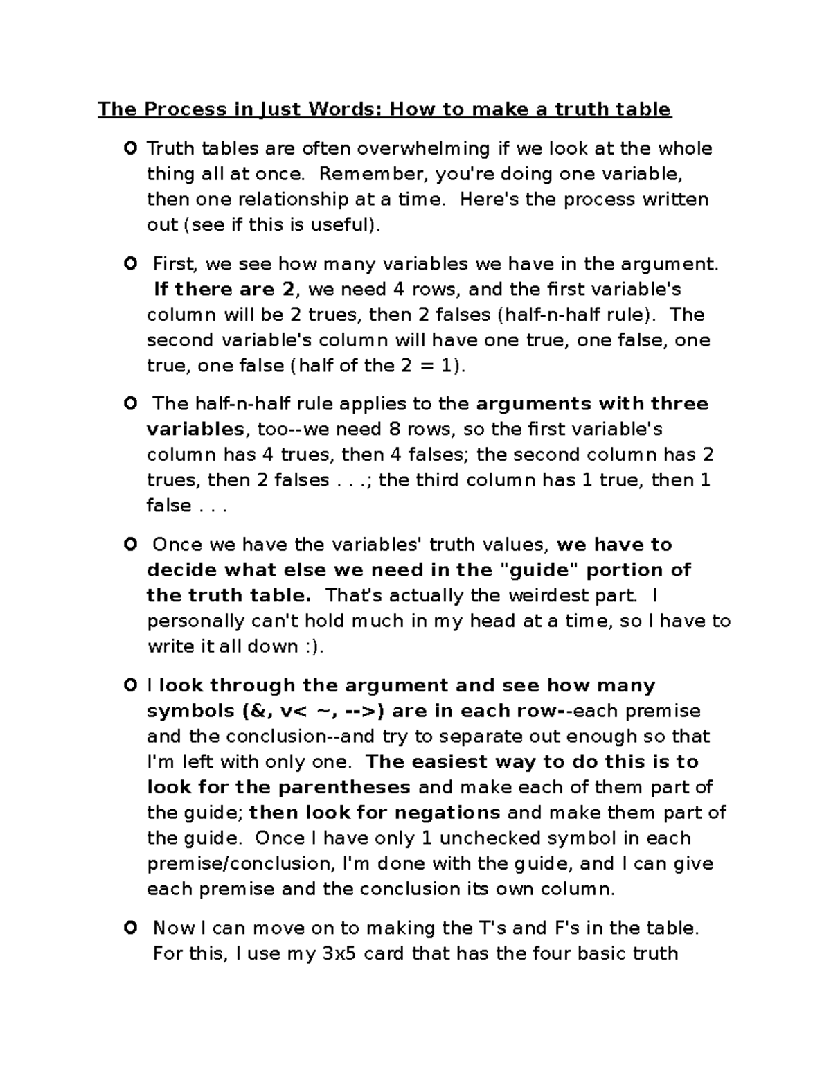 The Truth Table Process in Just Words - The Process in Just Words: How ...