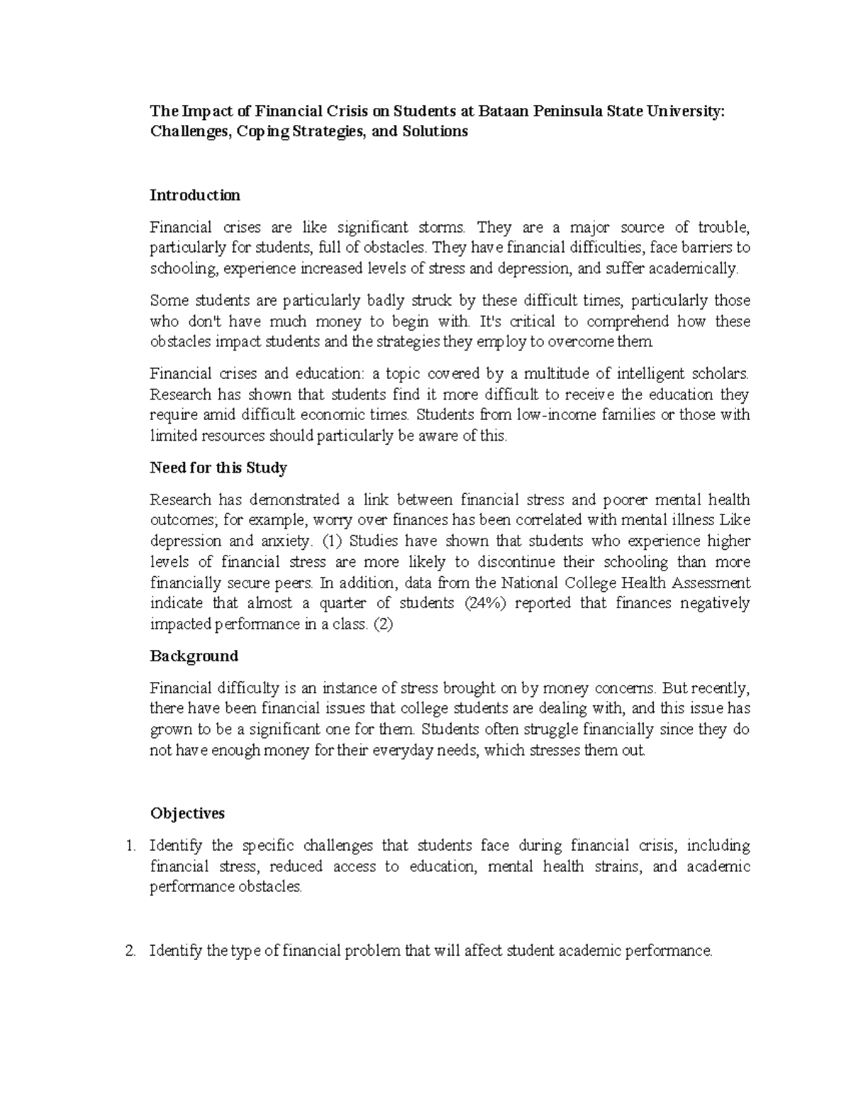 The Impact of Financial Crisis on Students Challenges - The Impact of ...