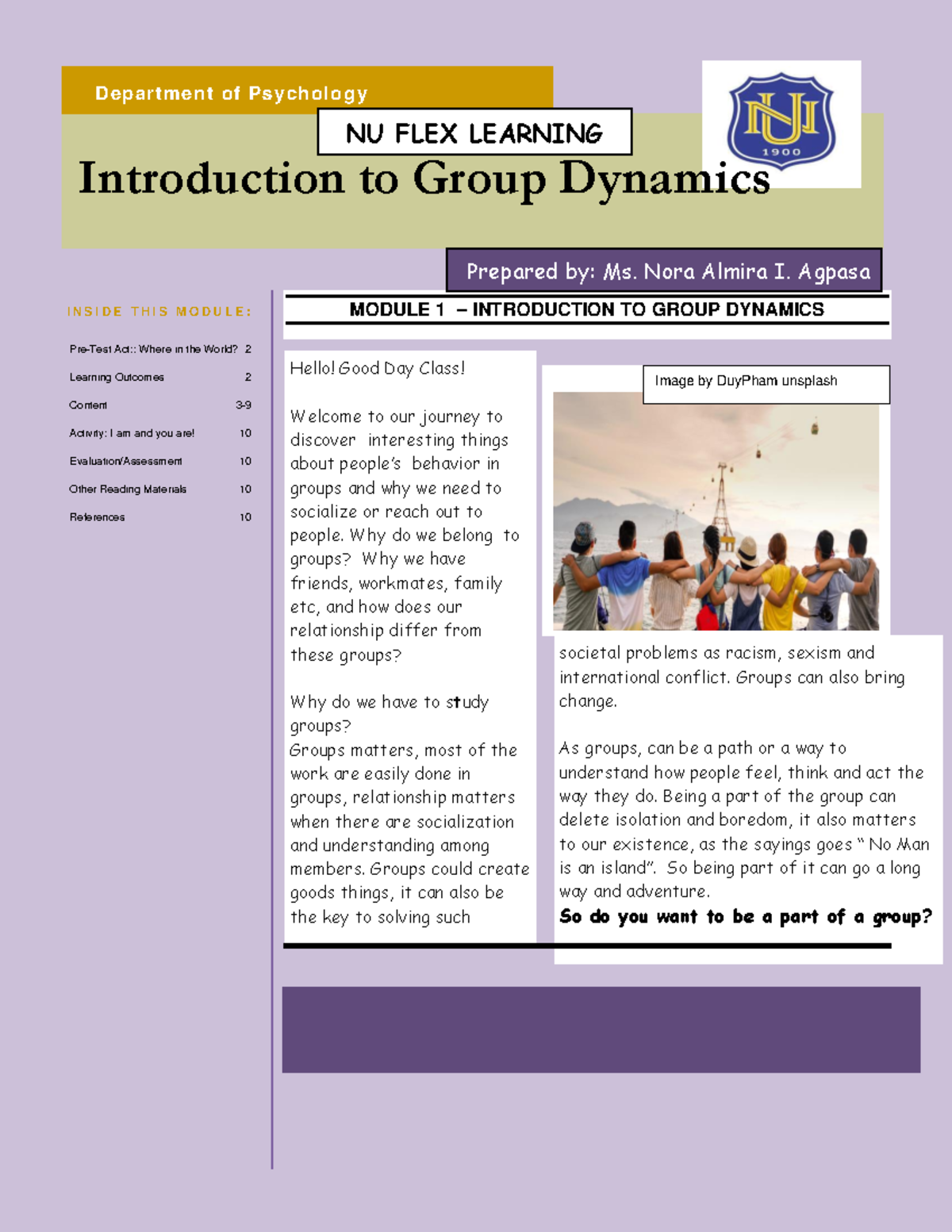 Module 1 - Intro to Group Dynamics Chapt - Depar tmen t of Ps ycholo gy ...