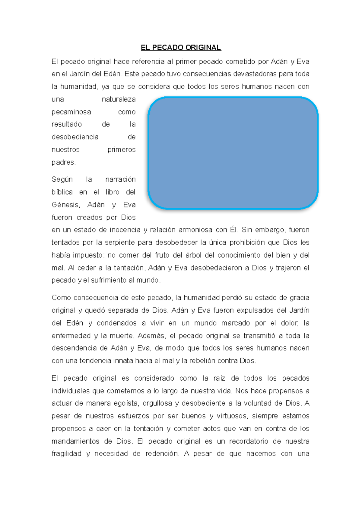 EL Pecado Original - EL PECADO ORIGINAL El pecado original hace ...