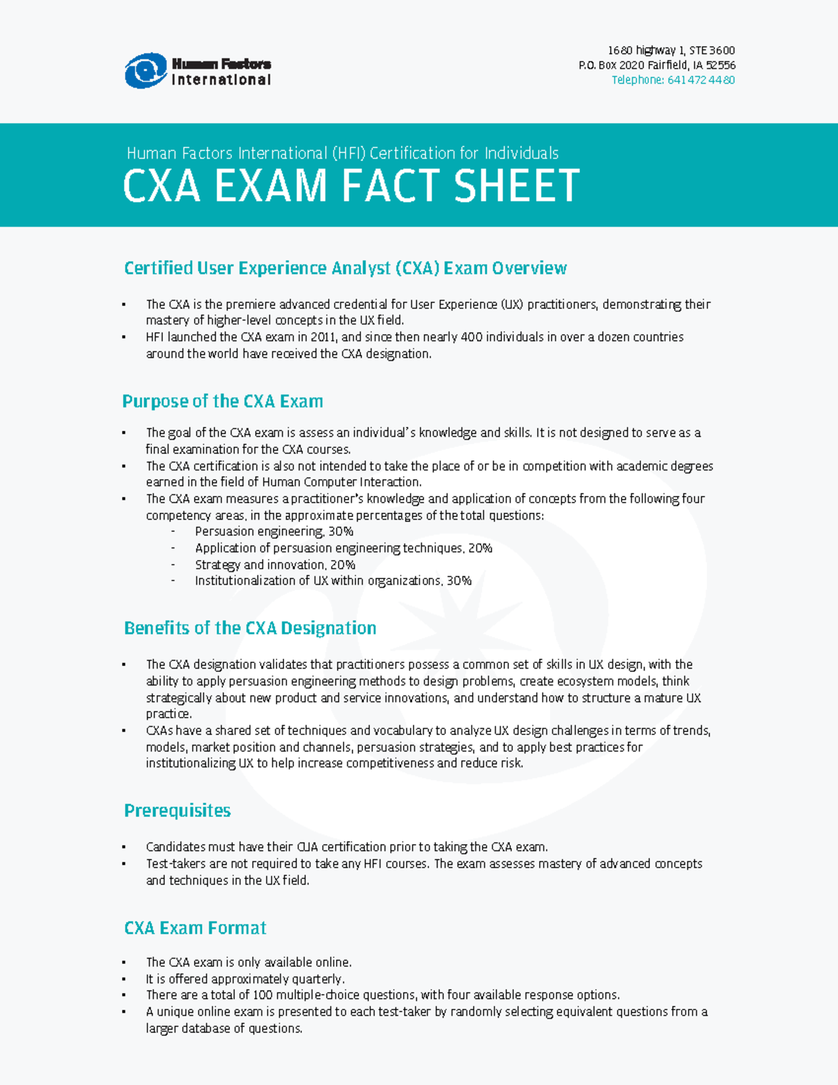 CXA Exam Fact Sheet - Certified User Experience Analyst (CXA) Exam ...