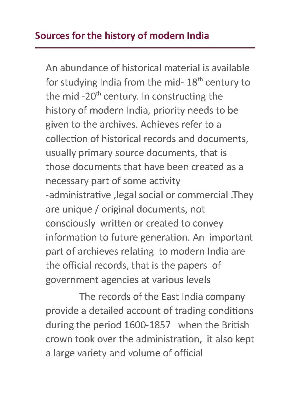 Sources for the history of modern India - In constructing the history ...