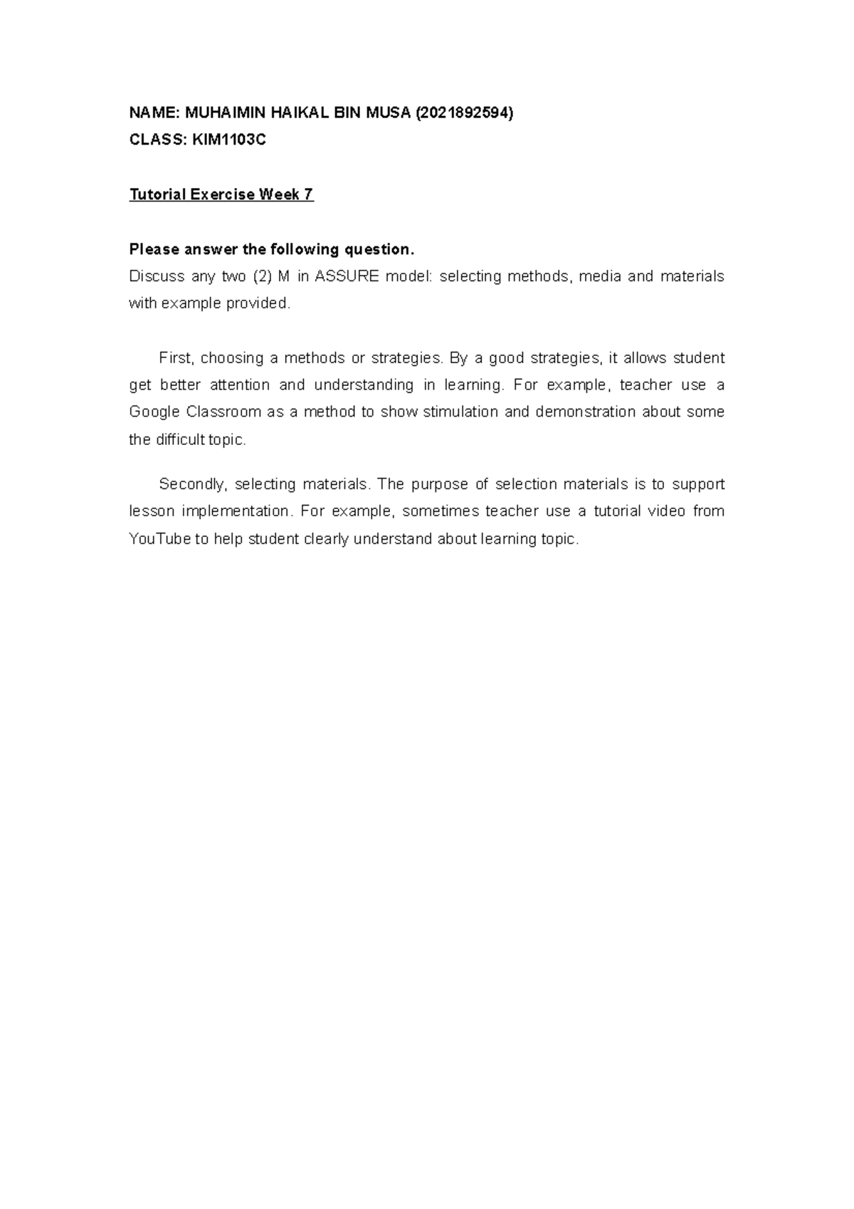 IMD211 Tutorial Week 7 - Academic purpose - NAME: MUHAIMIN HAIKAL BIN ...