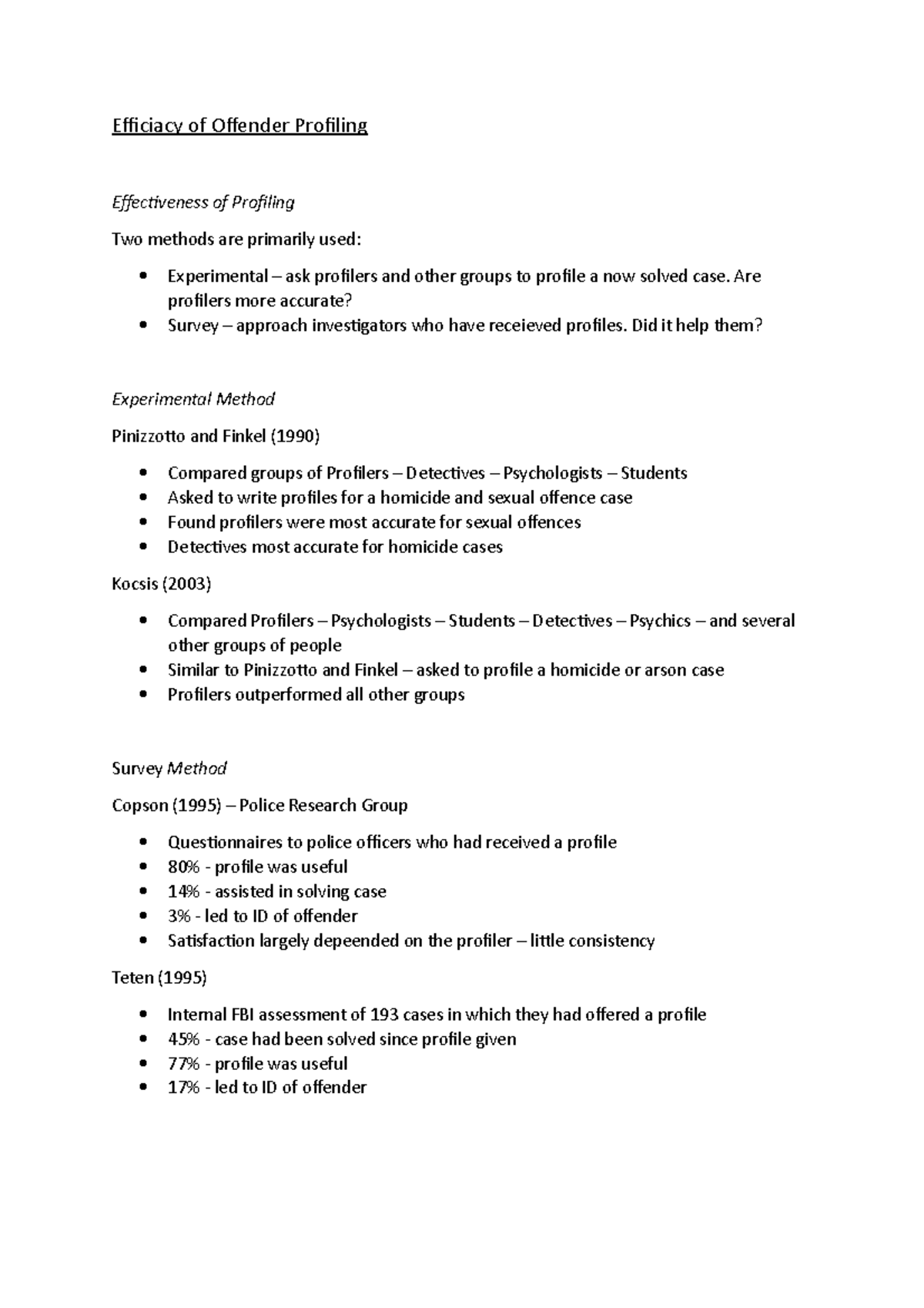 Efficiacy of Offender Profiling - Efficiacy of Offender Profiling ...