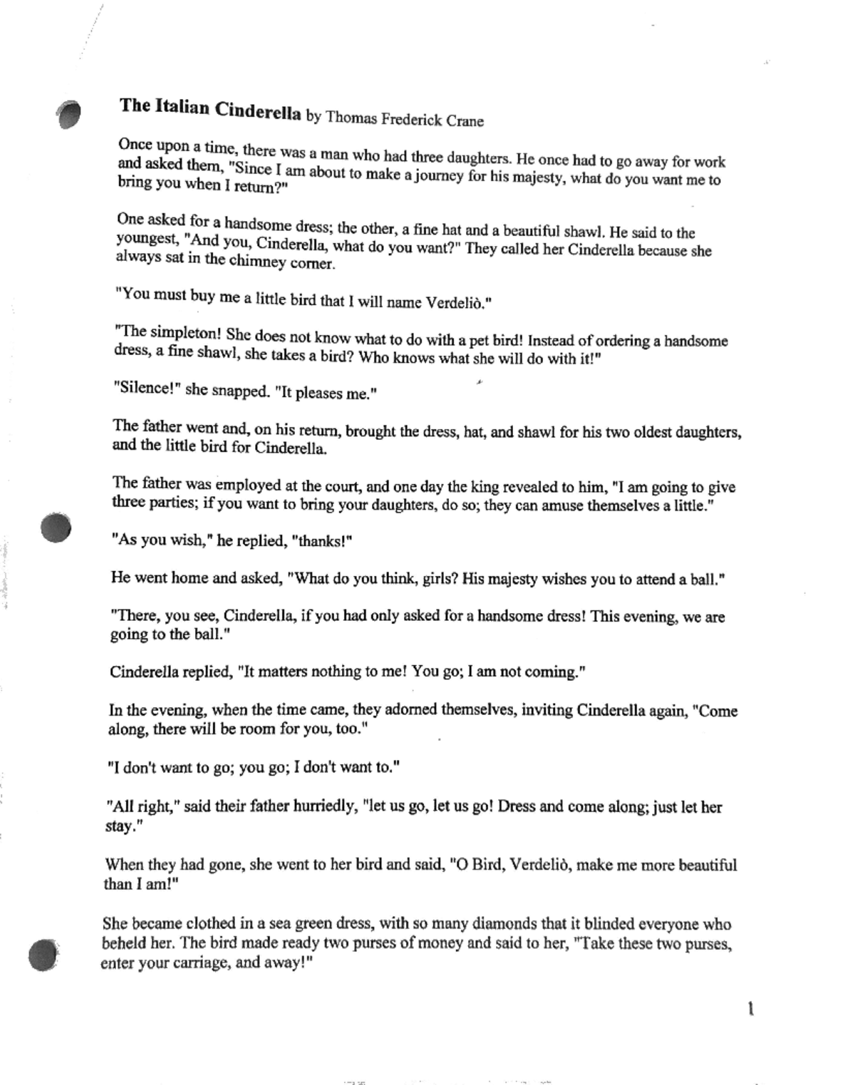 The Italian Cinderella - ENGL B1A - Studocu