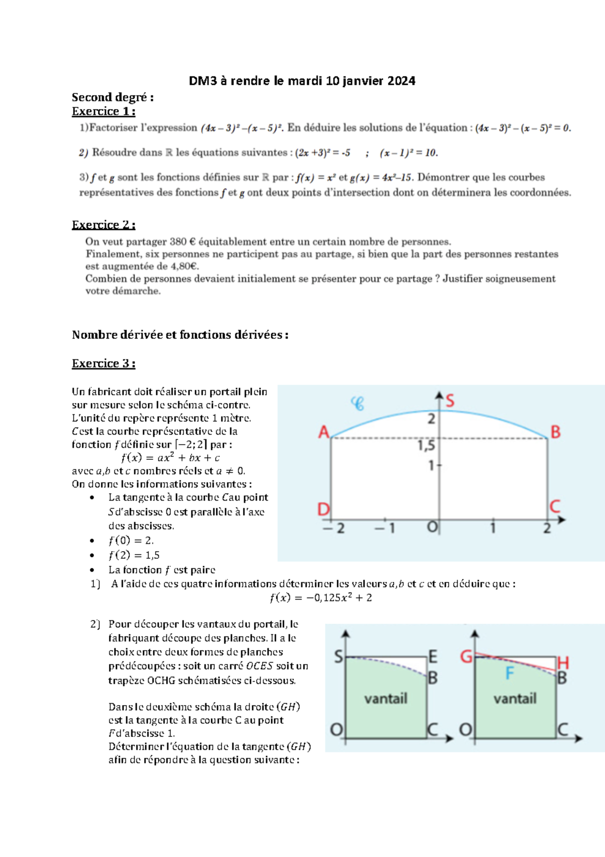 DM3 - Dm math niveau première - DM3 à rendre le mardi 10 janvier 2024 ...