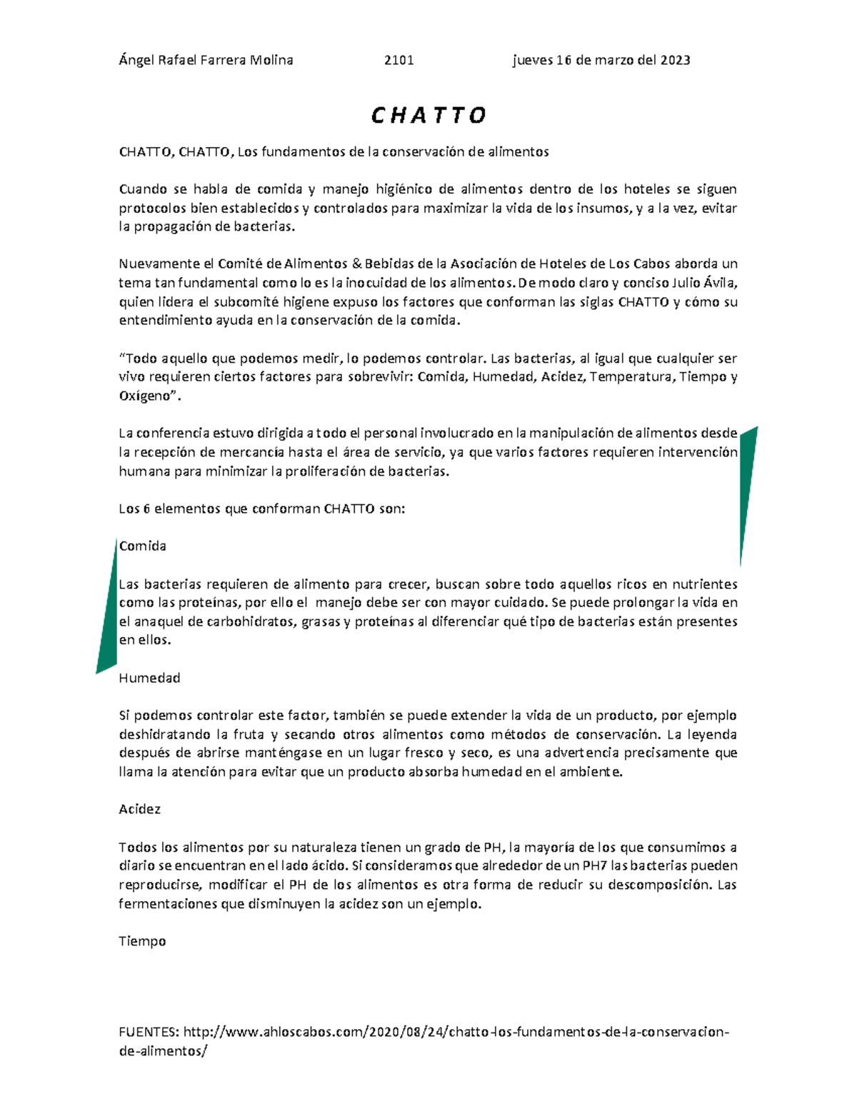 C H A T T O - Tareas de Segundo Semestre De ALIMENTOS Y BEBIDAS - Ángel ...
