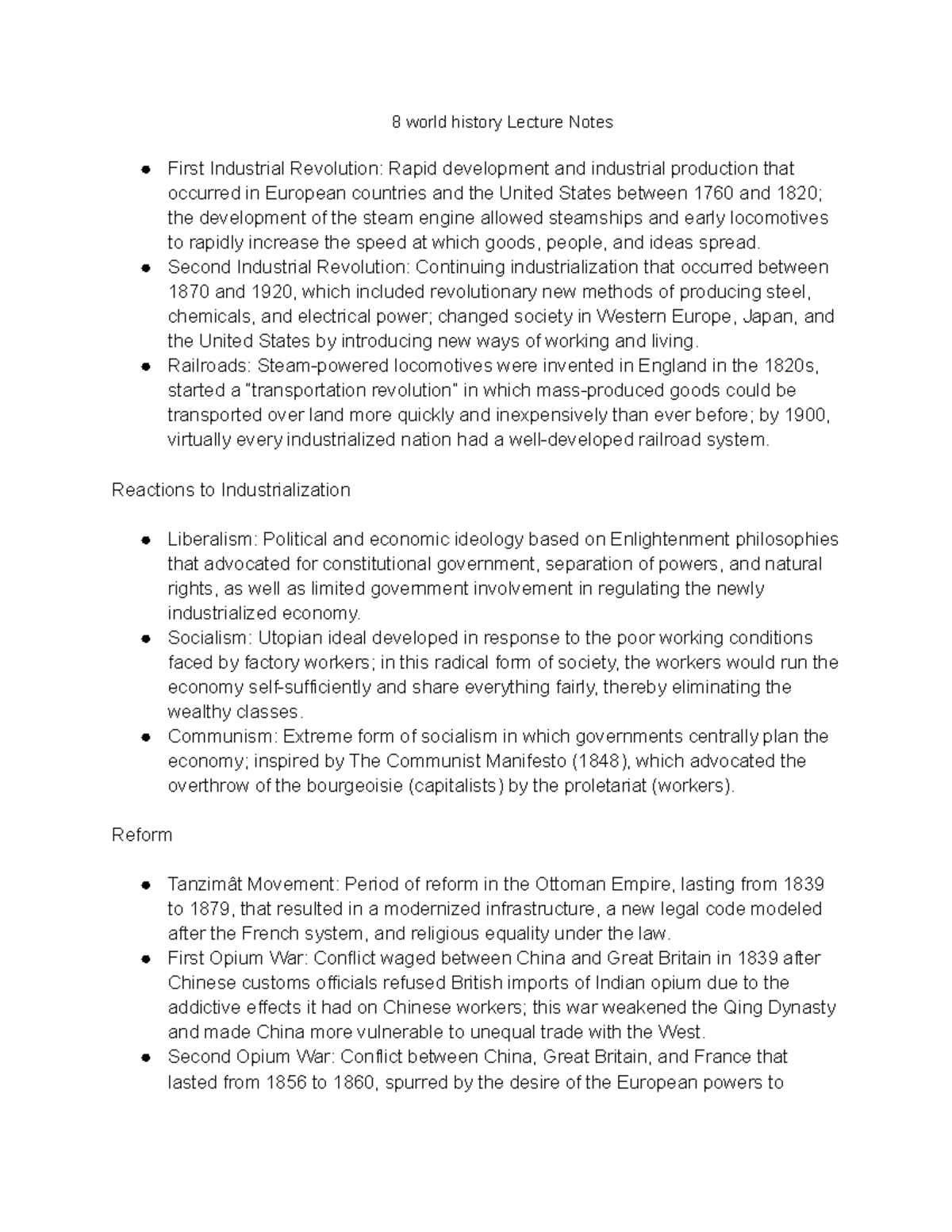 8 world history Lecture Notes - 8 world history Lecture Notes First ...