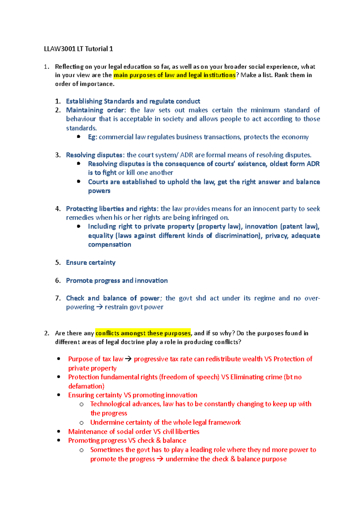 3001 LT Tutorial 1 - LLAW3001 LT Tutorial 1 Reflecting on your legal ...