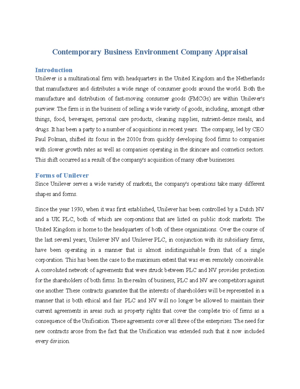 Contemporary business environment - Both the manufacture and ...