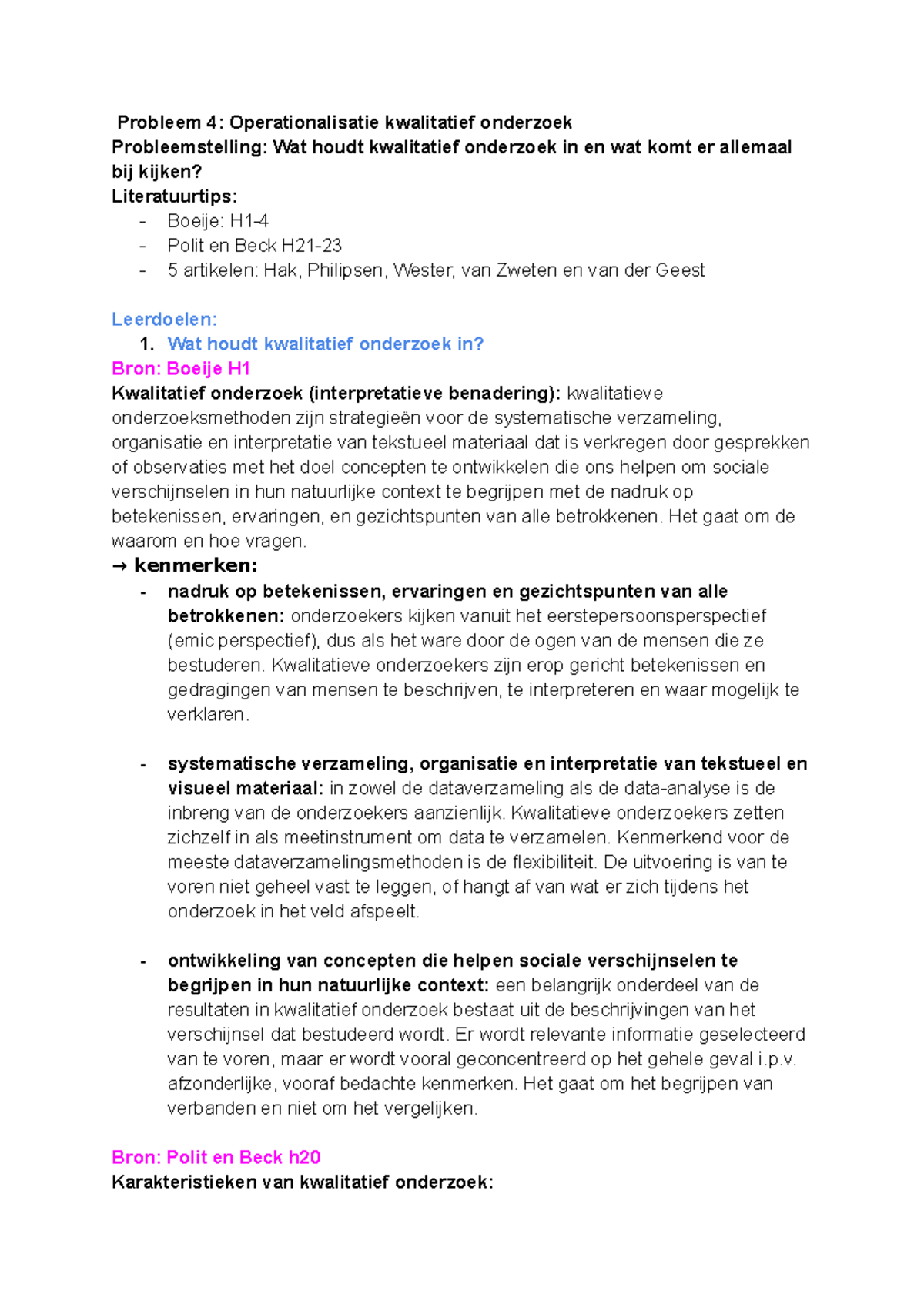 Blok 3 probleem 4 - blok 3 - Probleem 4: Operationalisatie kwalitatief ...