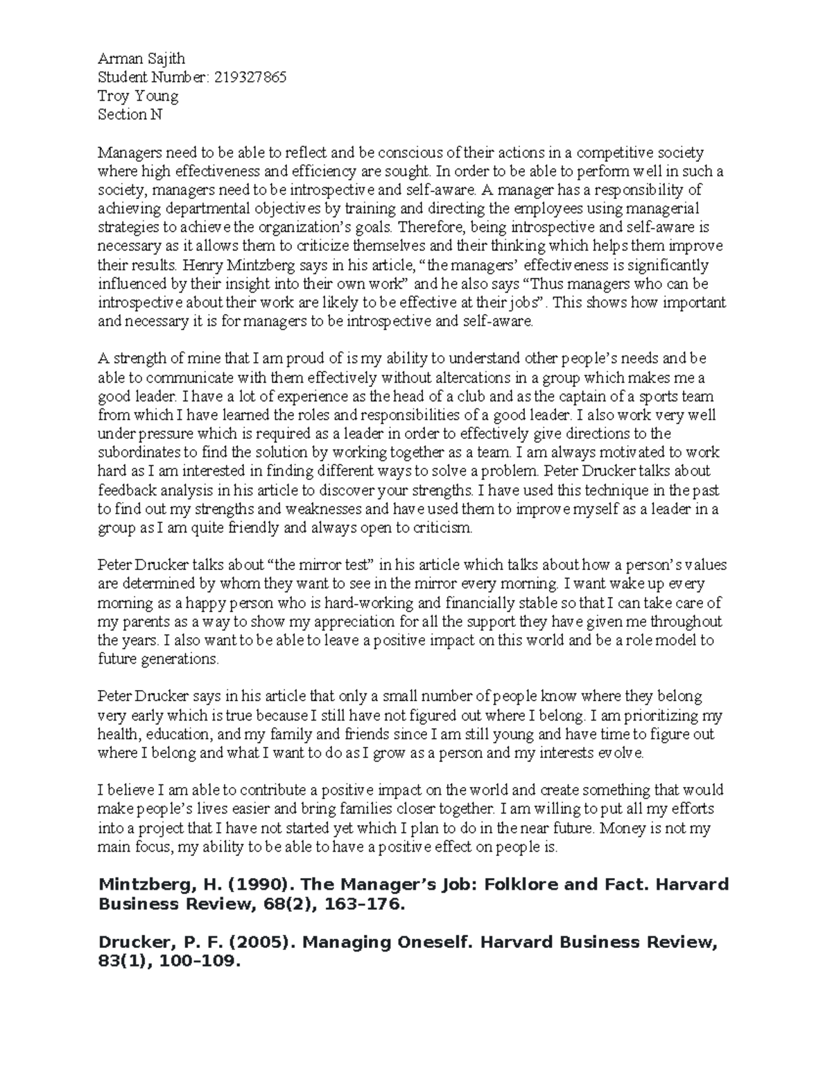 ADMS 1010 weekly writing assignment 1 - Arman Sajith Student Number ...