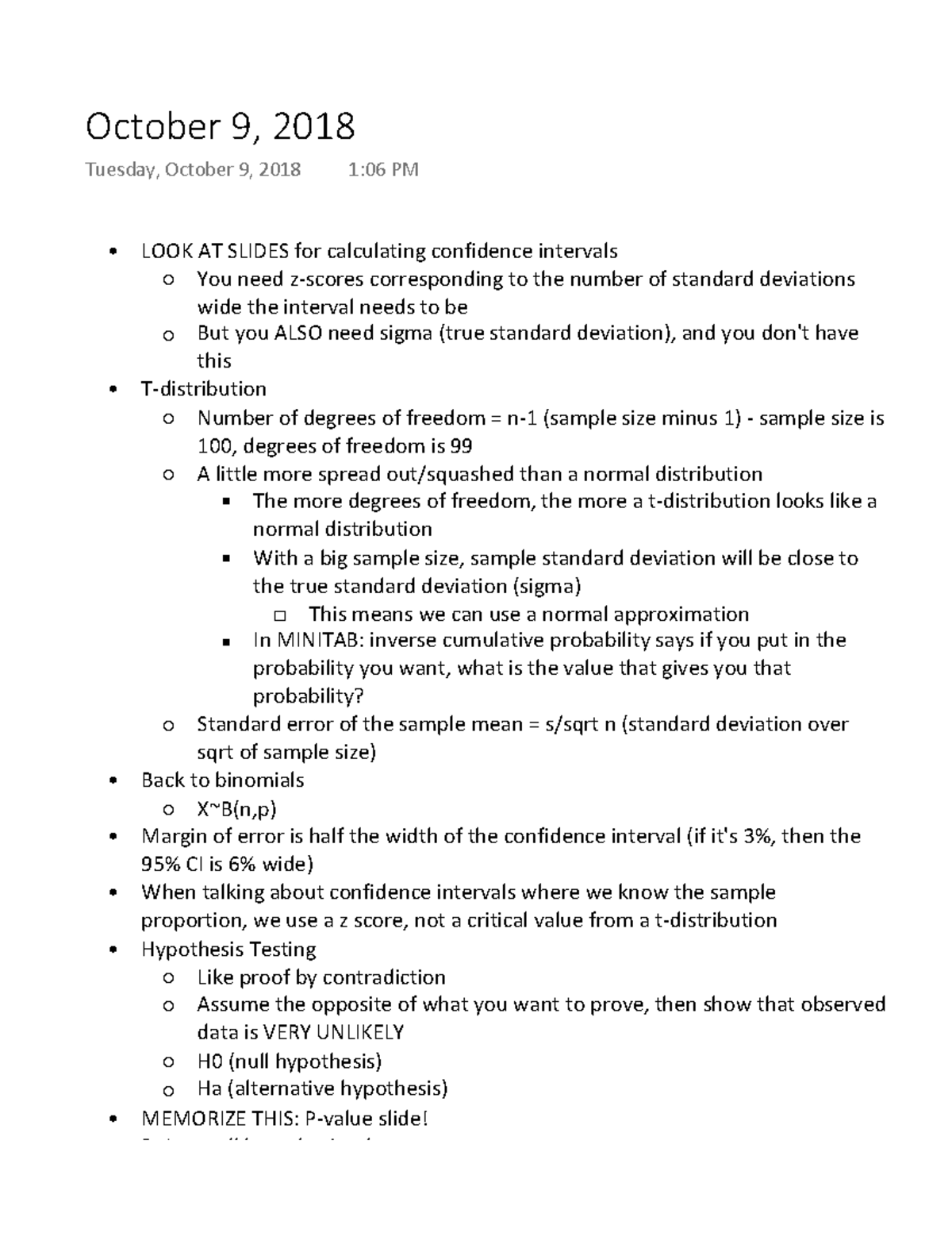 T-distributions - LOOK AT SLIDES for calculating confidence intervals You need z-scores - Studocu