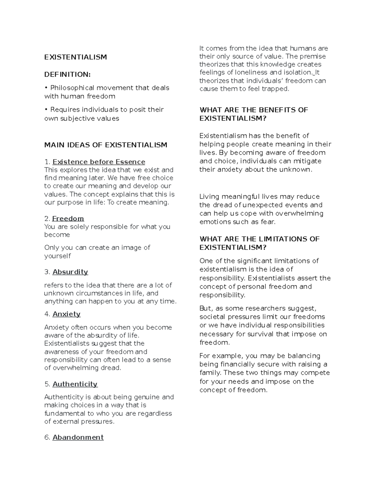 Existentialism-handouts - EXISTENTIALISM DEFINITION: Philosophical ...