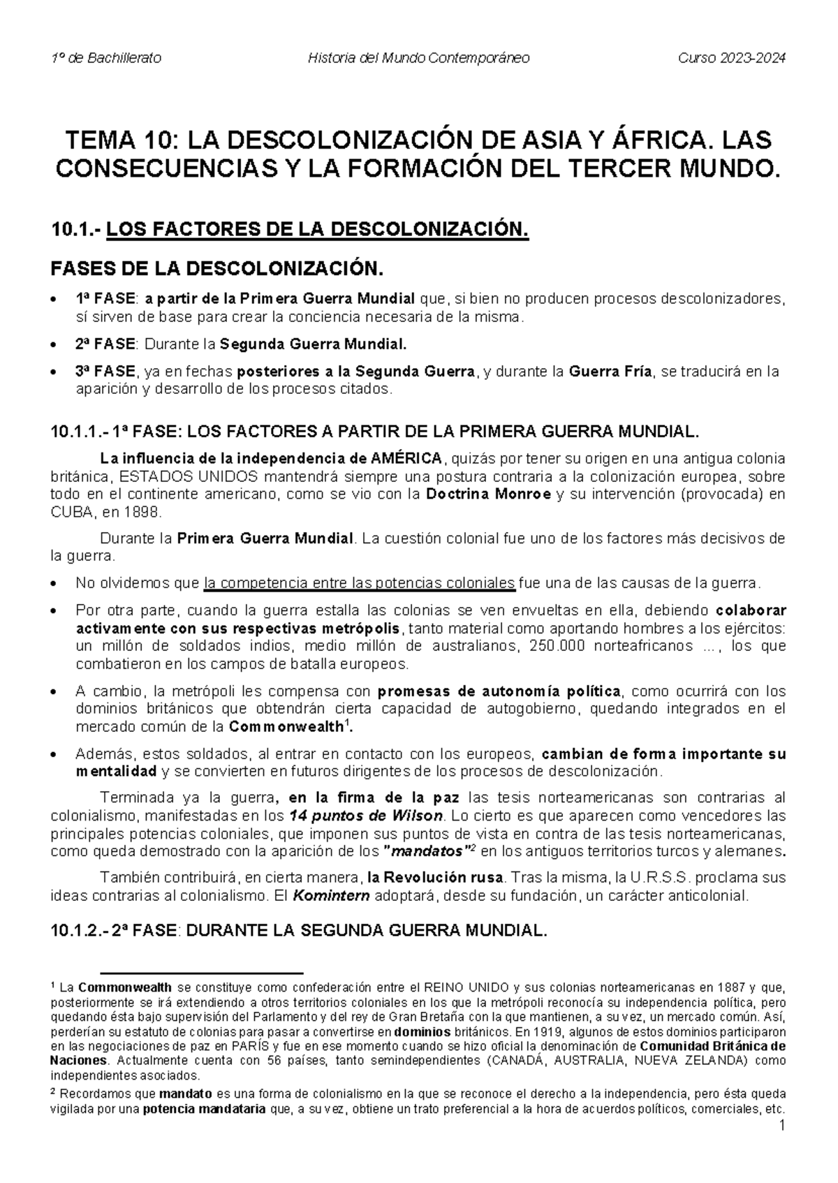 10 La descolonización de Asia y África consecuencias - TEMA 10: LA DESCOLONIZACIÓN DE ASIA Y ...