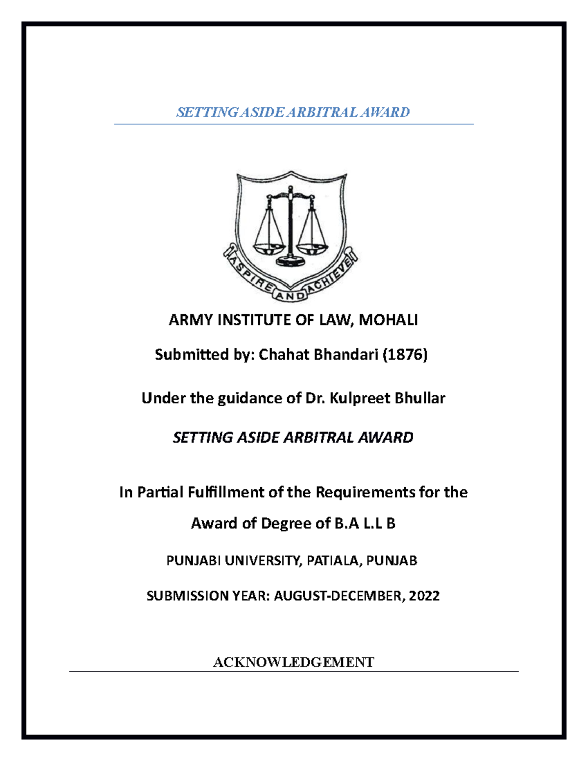 ADR Presentation - ADR - SETTING ASIDE ARBITRAL AWARD ARMY INSTITUTE OF ...