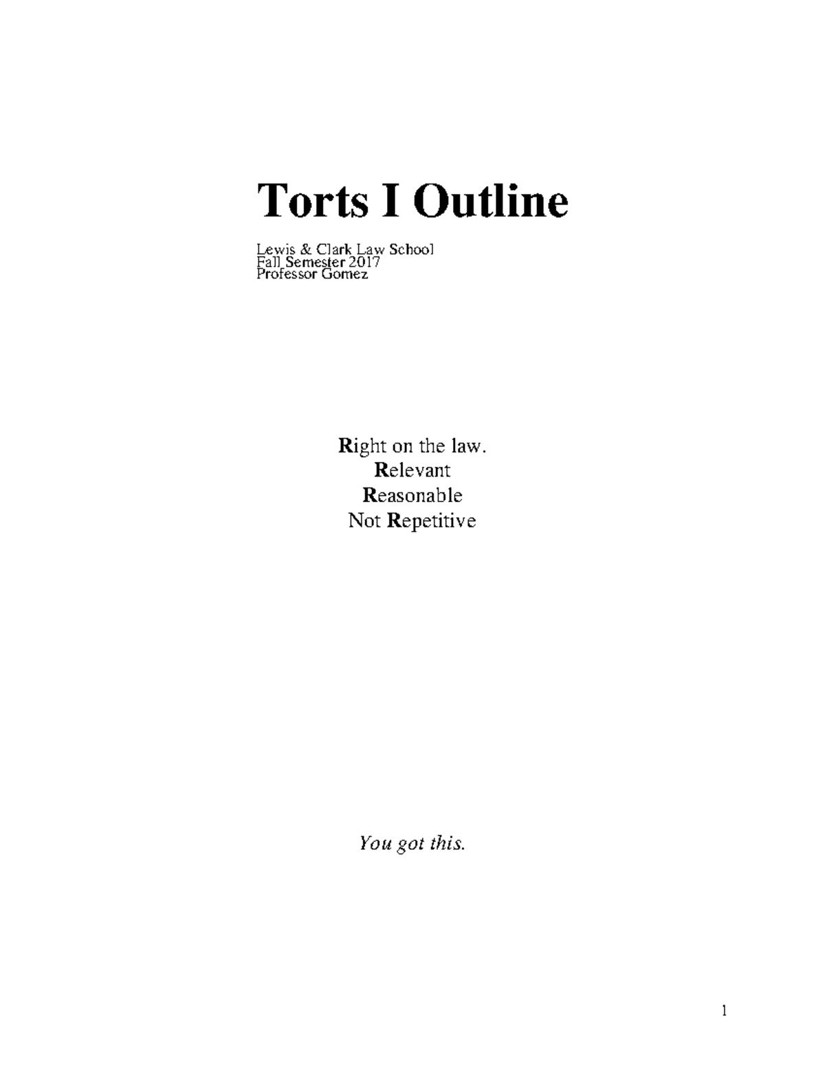 Torts-i - Civil Procedure - Torts I Outline Lewis & Clark Law School ...