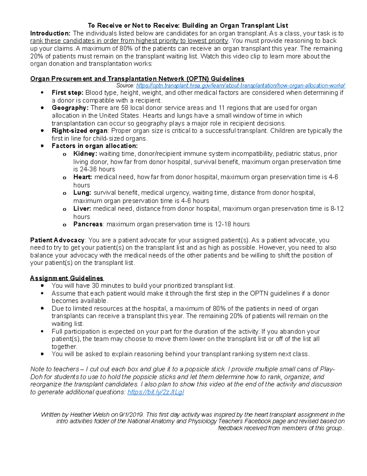 Revised To Receive or Not to Receive Building an Organ Transplant List ...