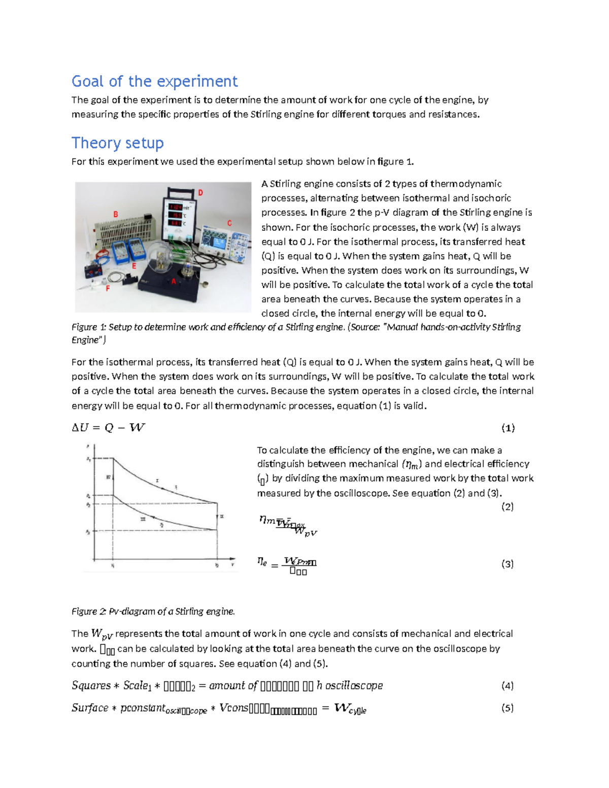 Stirling engine - Theory setup For this experiment we used the ...