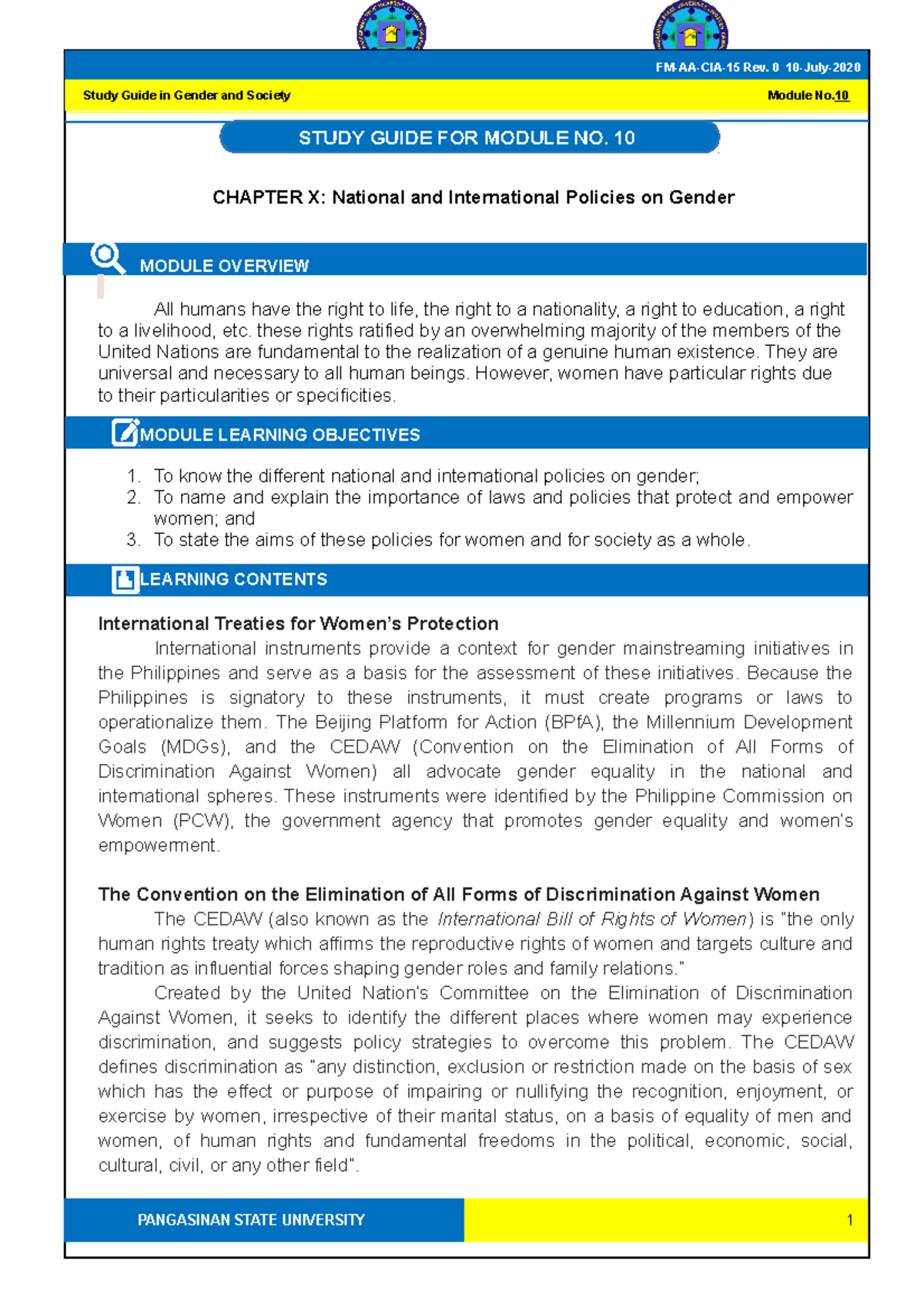 GEE2-Module-10 National-and-International-Policies-on-Gender - Gender ...