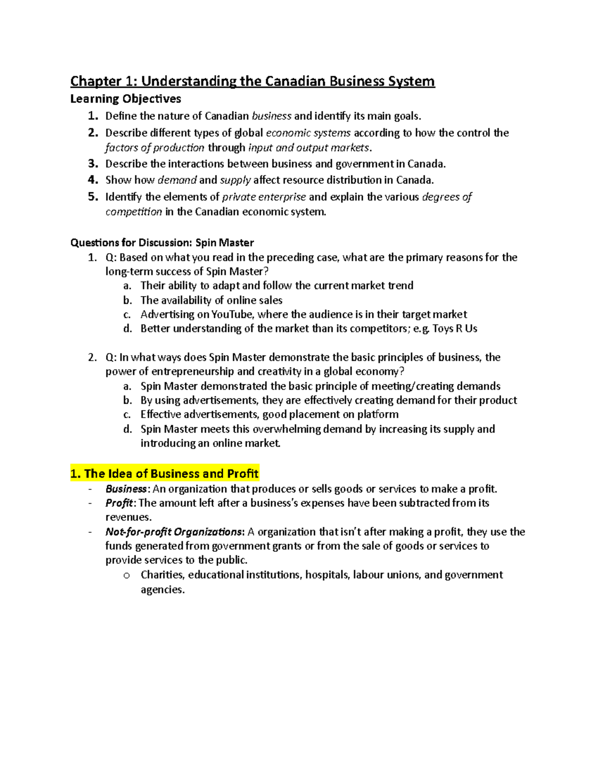 Chapter 1 - Textbook - Chapter 1: Understanding the Canadian Business ...