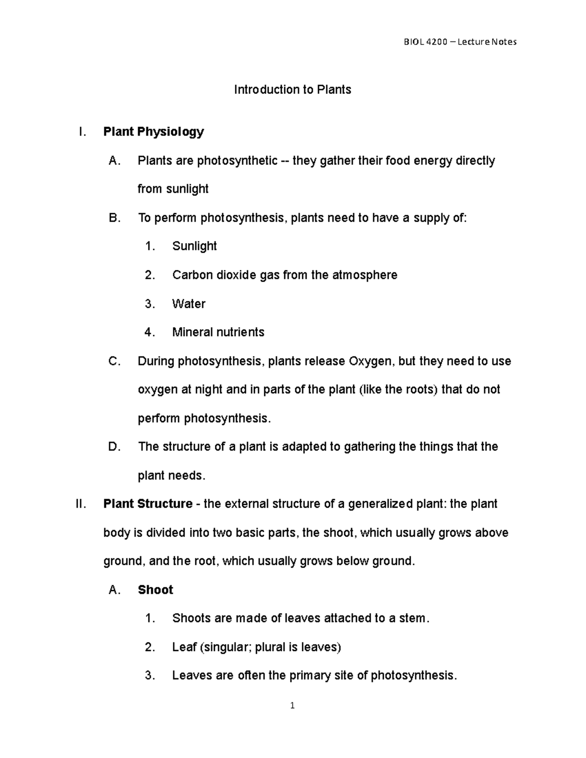 2021 BIOL 4200 Plant Anatomy Lecture Notes 2A - Introduction to Plants ...
