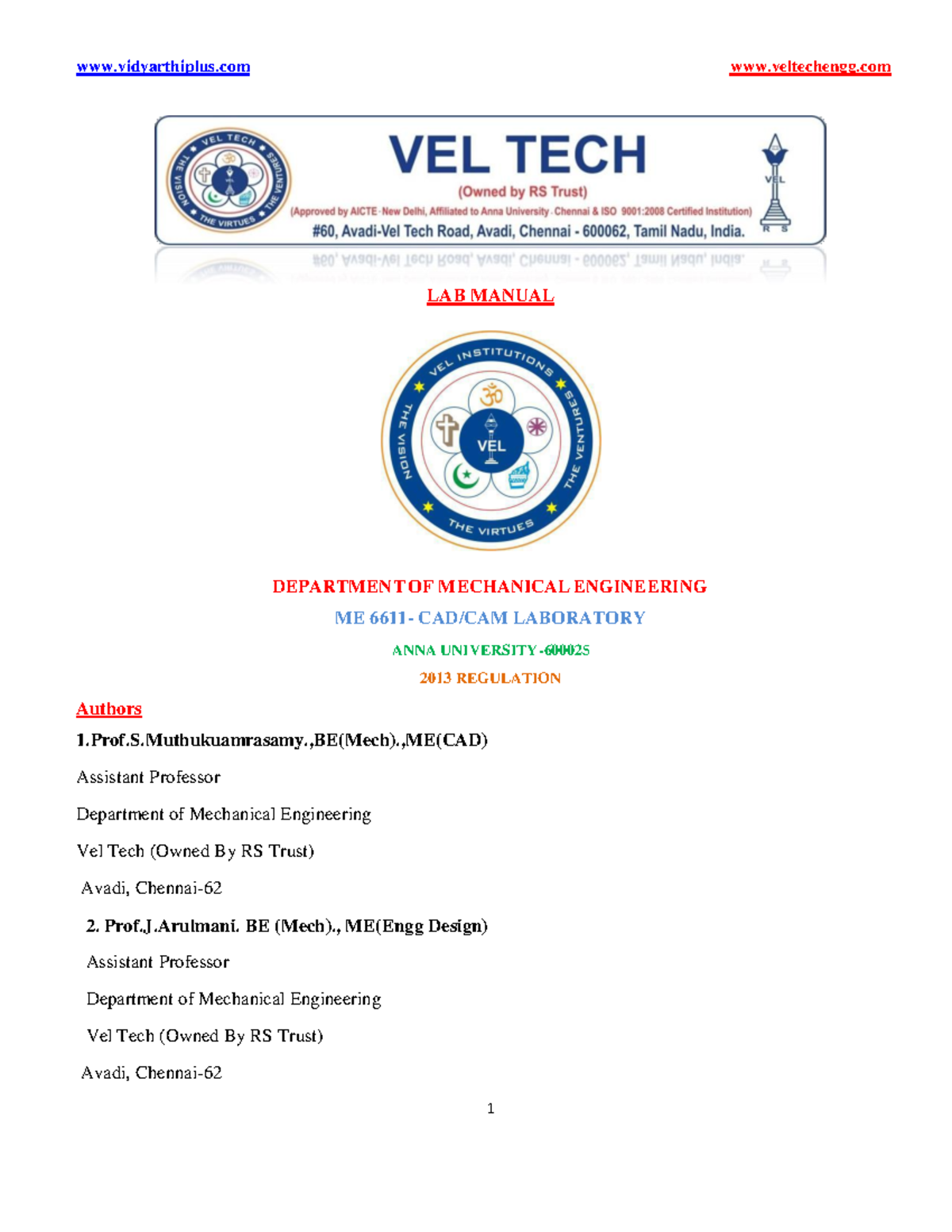 CAD CAM-13 - Lecture notes 12 - LAB MANUAL DEPARTMENT OF MECHANICAL ...