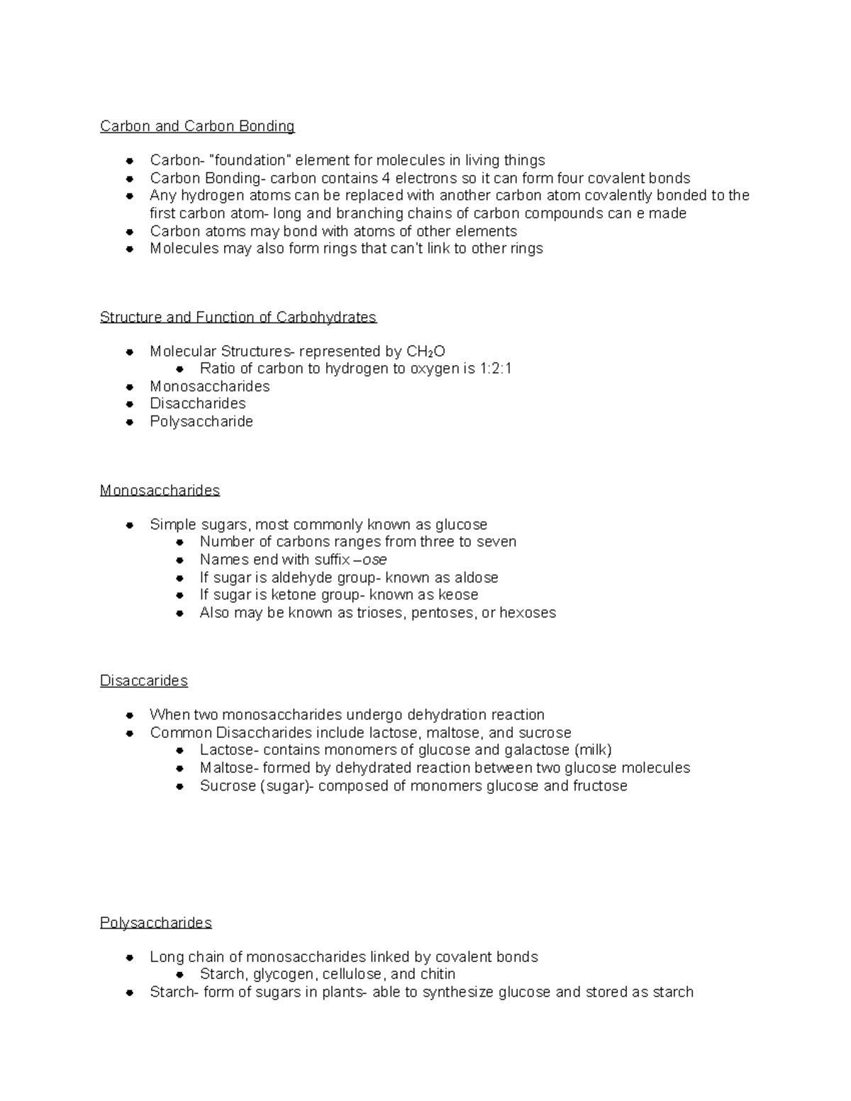 Biology Notes #3 Important Biological Macromolecules - Carbon and ...
