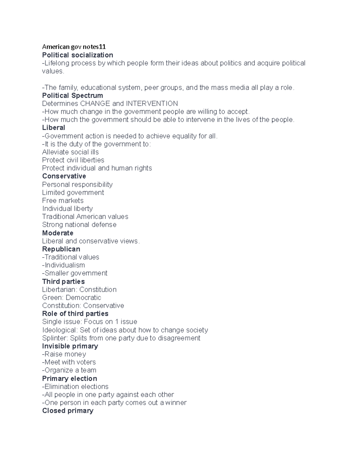 American gov notes 11 - American gov notes Political socialization ...