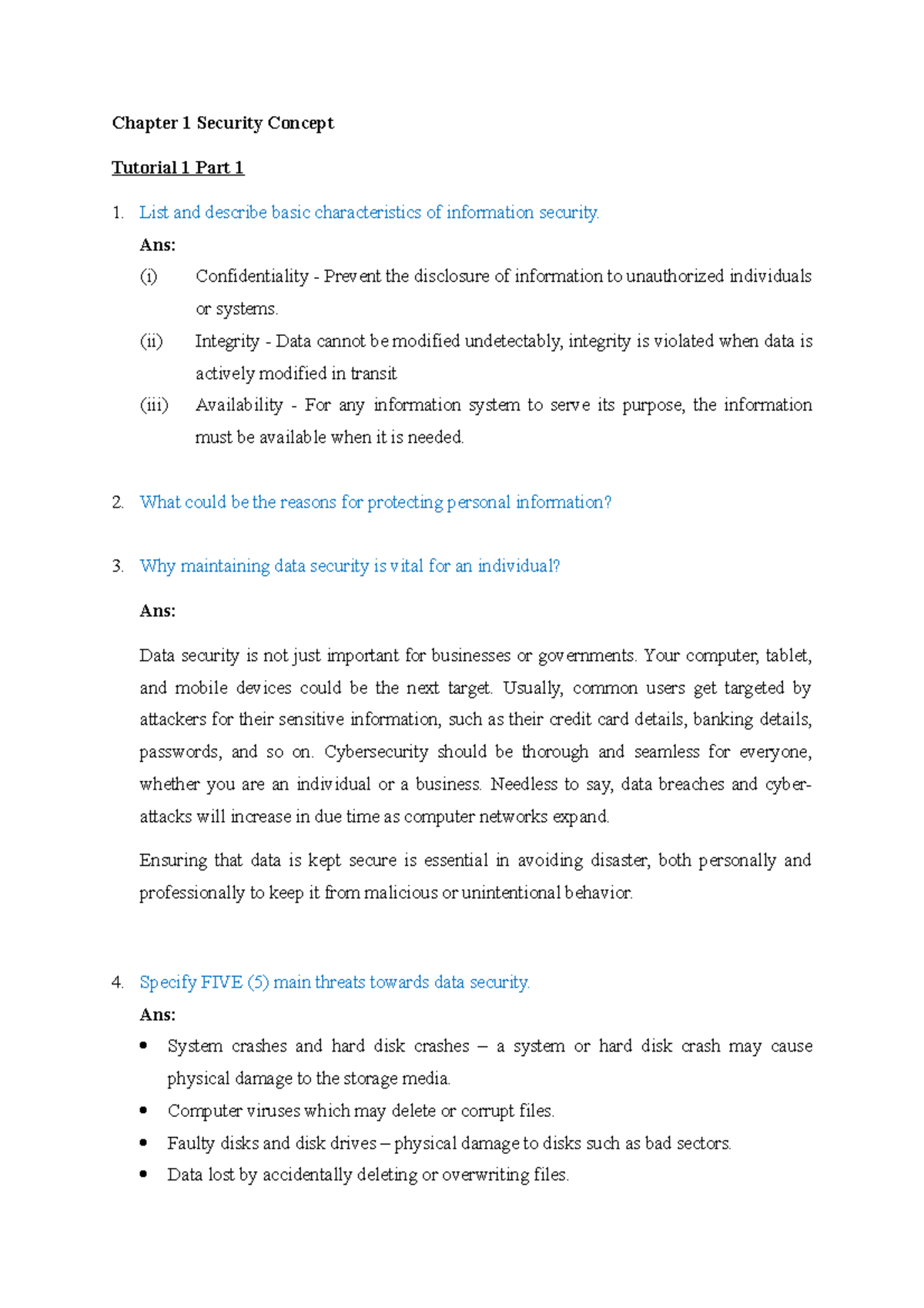 Tutorial 1 Part 1 - Information and IT Security - Chapter 1 Security Concept Tutorial 1 Part 1 ...