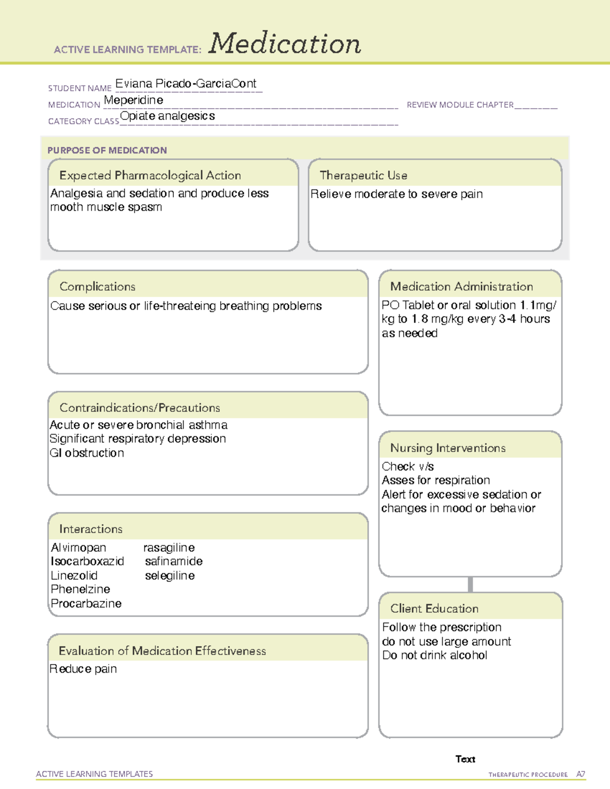 Meperidine Med Active Learning Template medication-2 - ACTIVE LEARNING ...